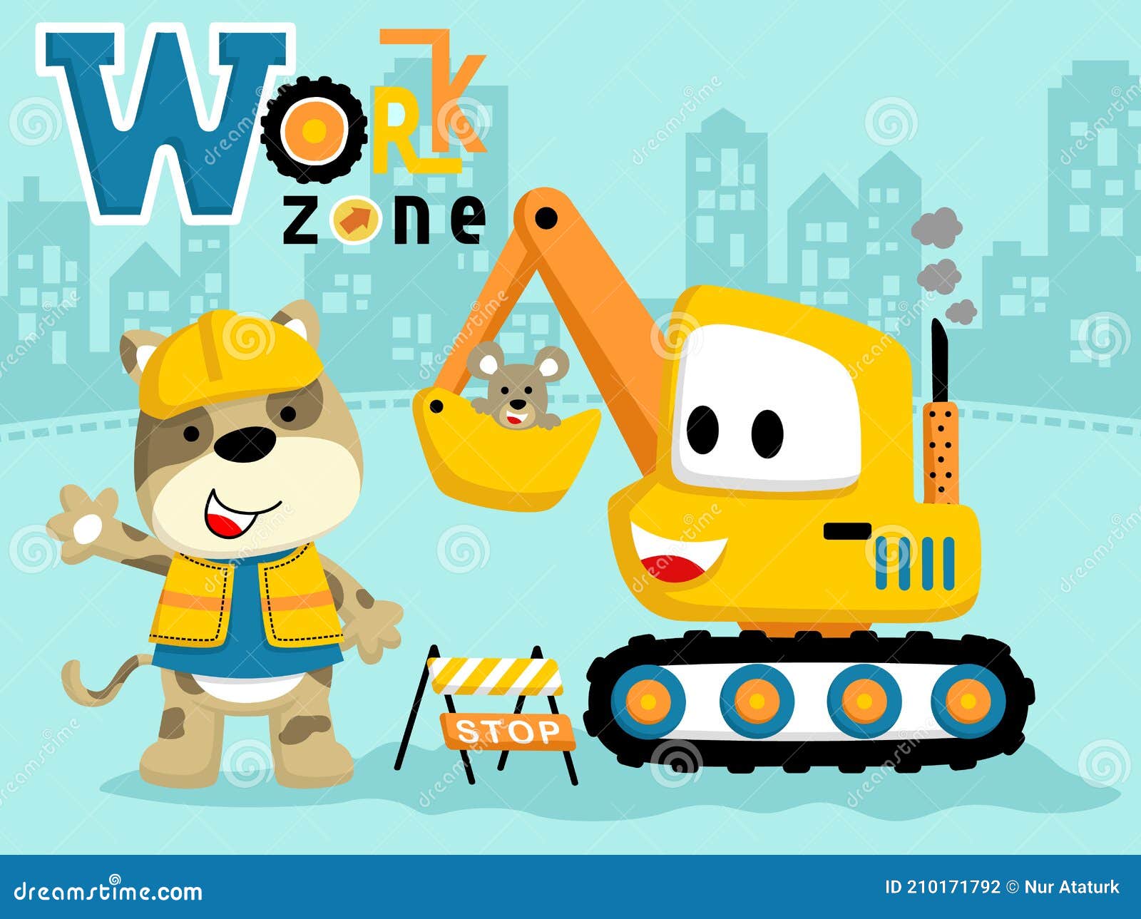 Funny Construction Worker With Cart Cartoon Vector | CartoonDealer.com ...