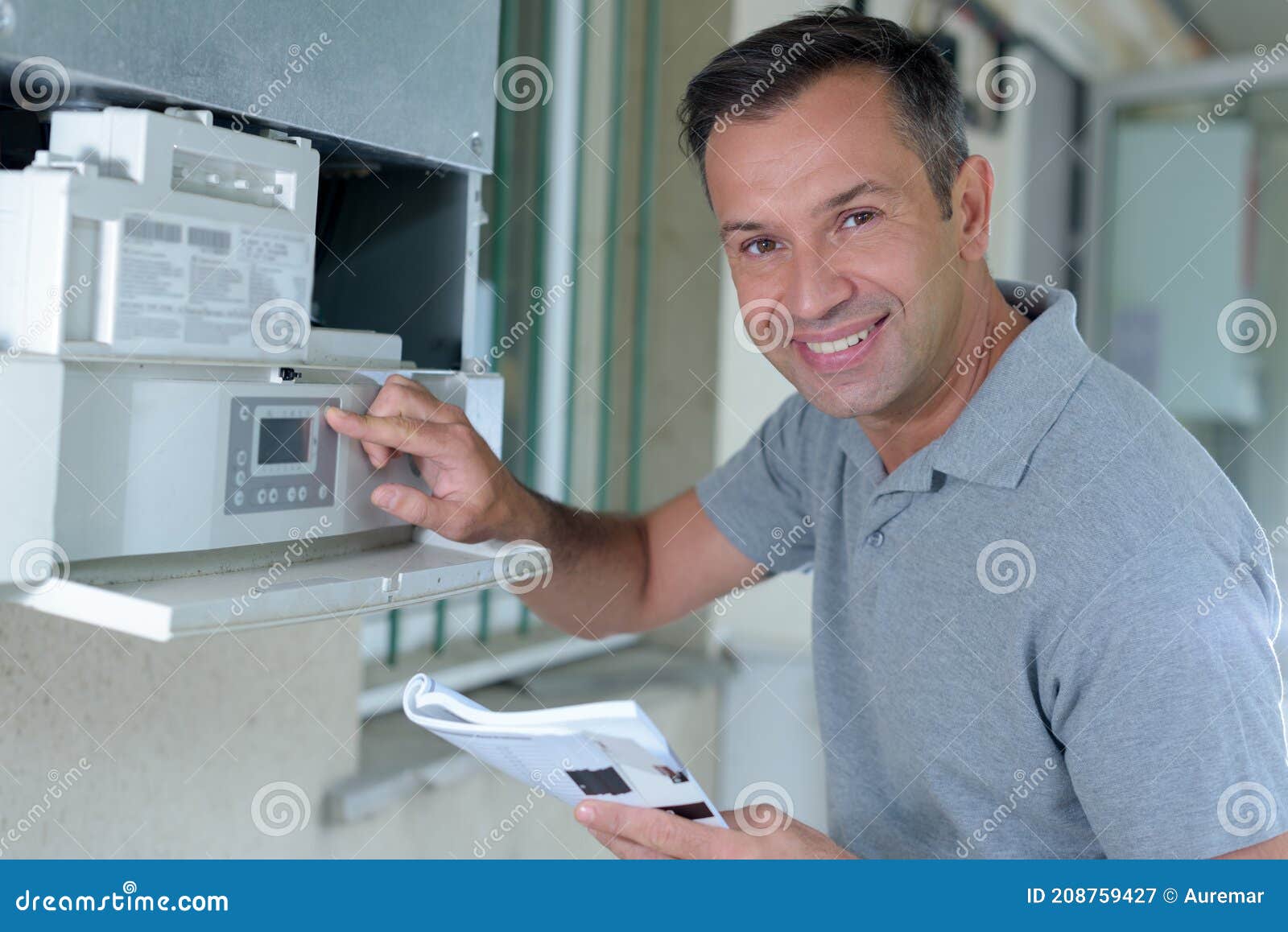 Happy Worker Operating Machines in Factory Workshop Stock Image - Image ...