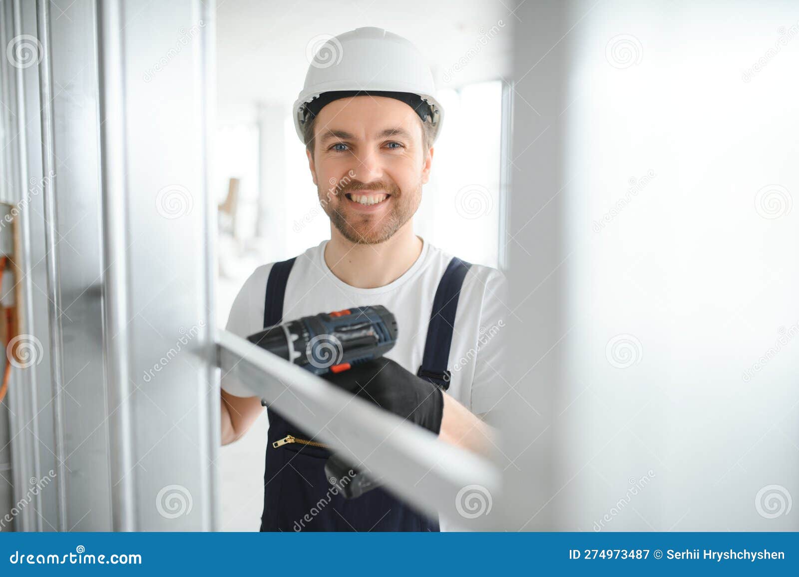 A Happy Worker Proudly Standing at His Workplace. Stock Image - Image ...