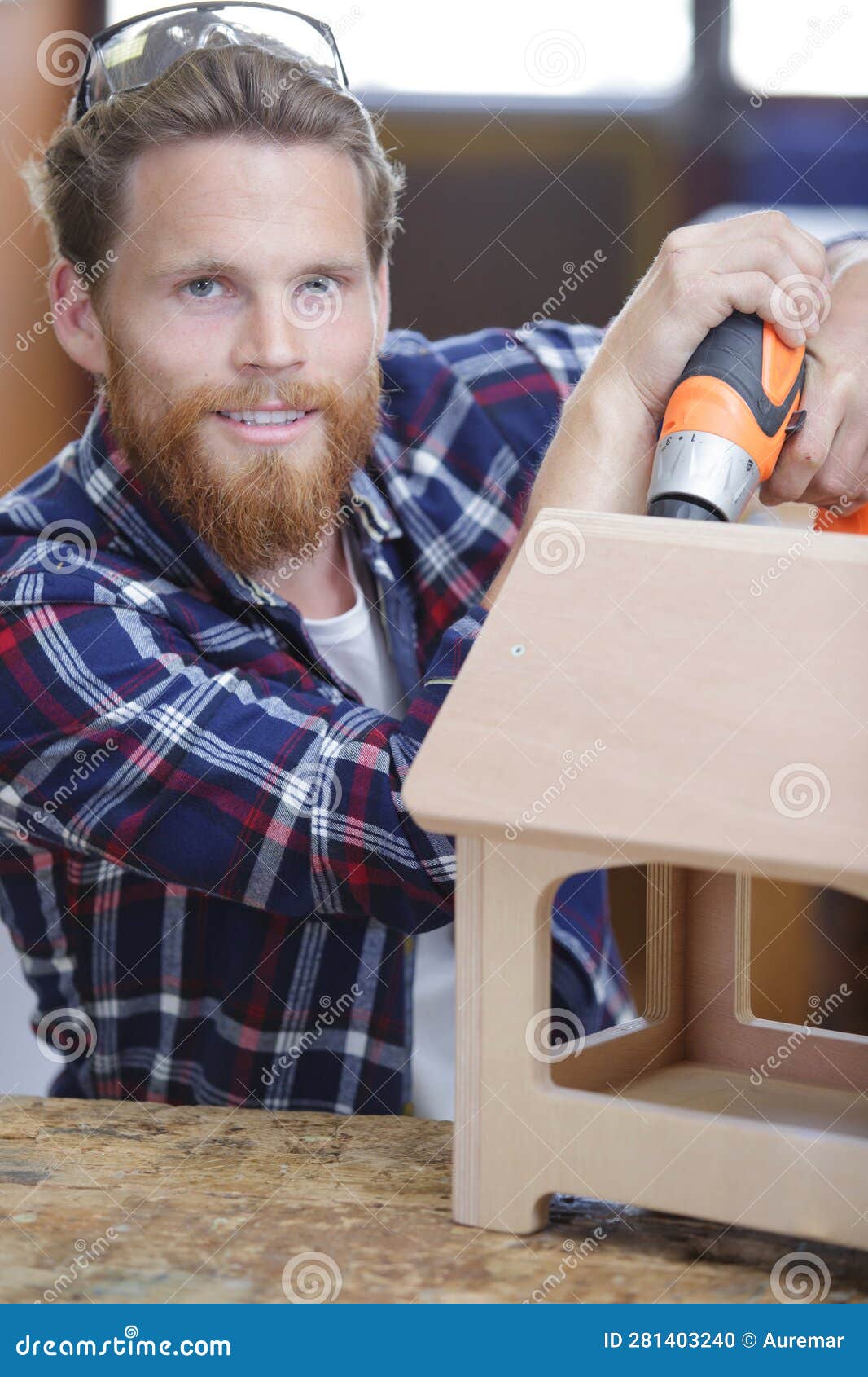 Happy Worker on House Project Stock Photo - Image of design, plan ...