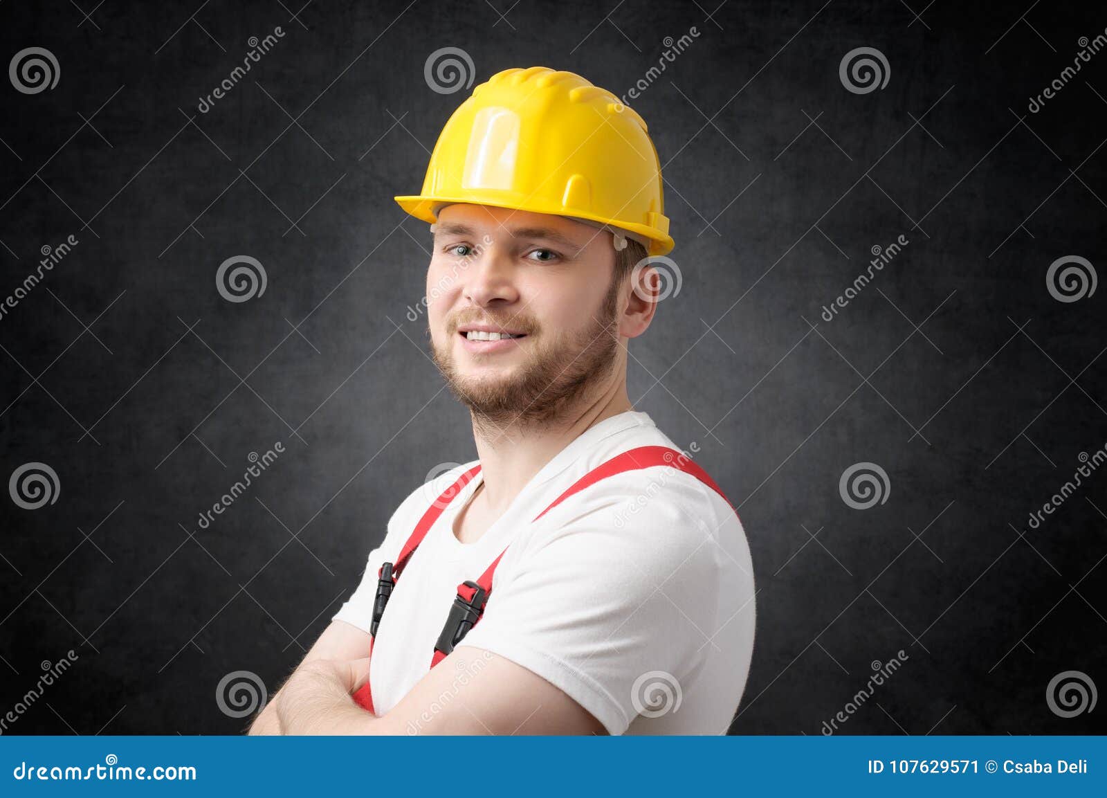 Happy worker smiling stock image. Image of construction - 107629571