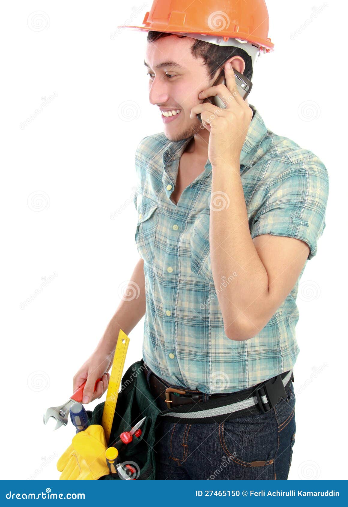 Happy Worker Using Mobile Phone Stock Photo - Image of person ...