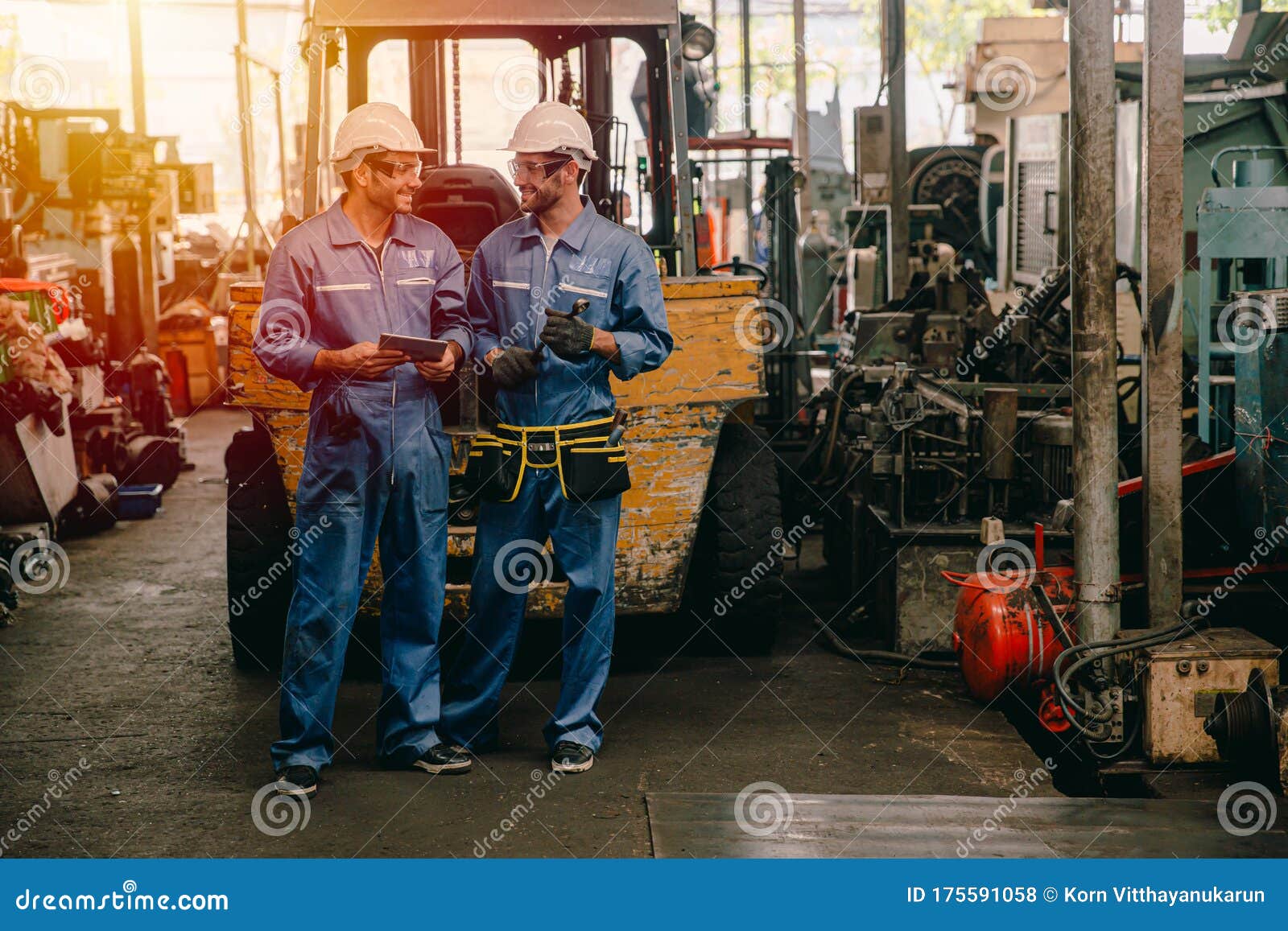Happy Worker, Working in Heavy Industry Talking Smiling Together Stock ...