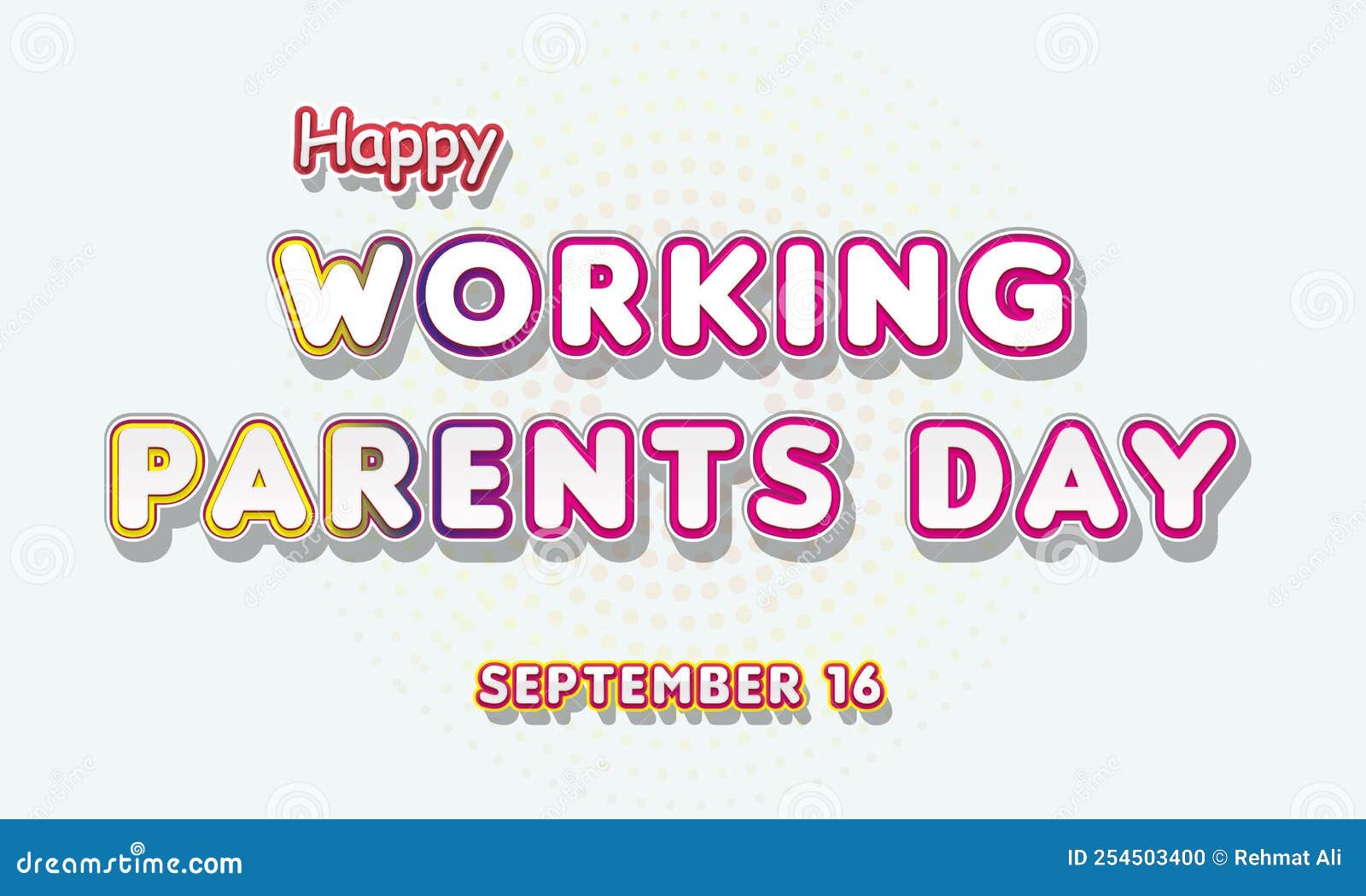 Happy Working Parents Day, September 16. Calendar of September Text ...