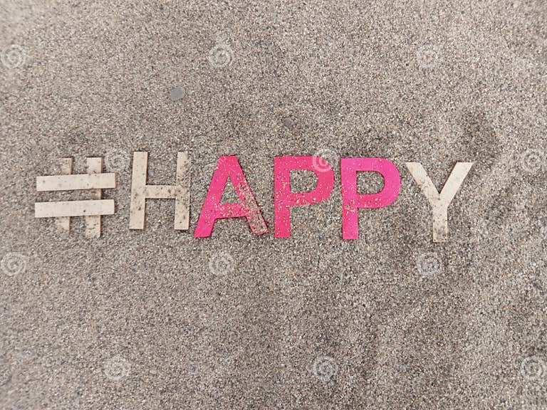#Happy Happy Written on Sand at the Beach Stock Image - Image of travel ...