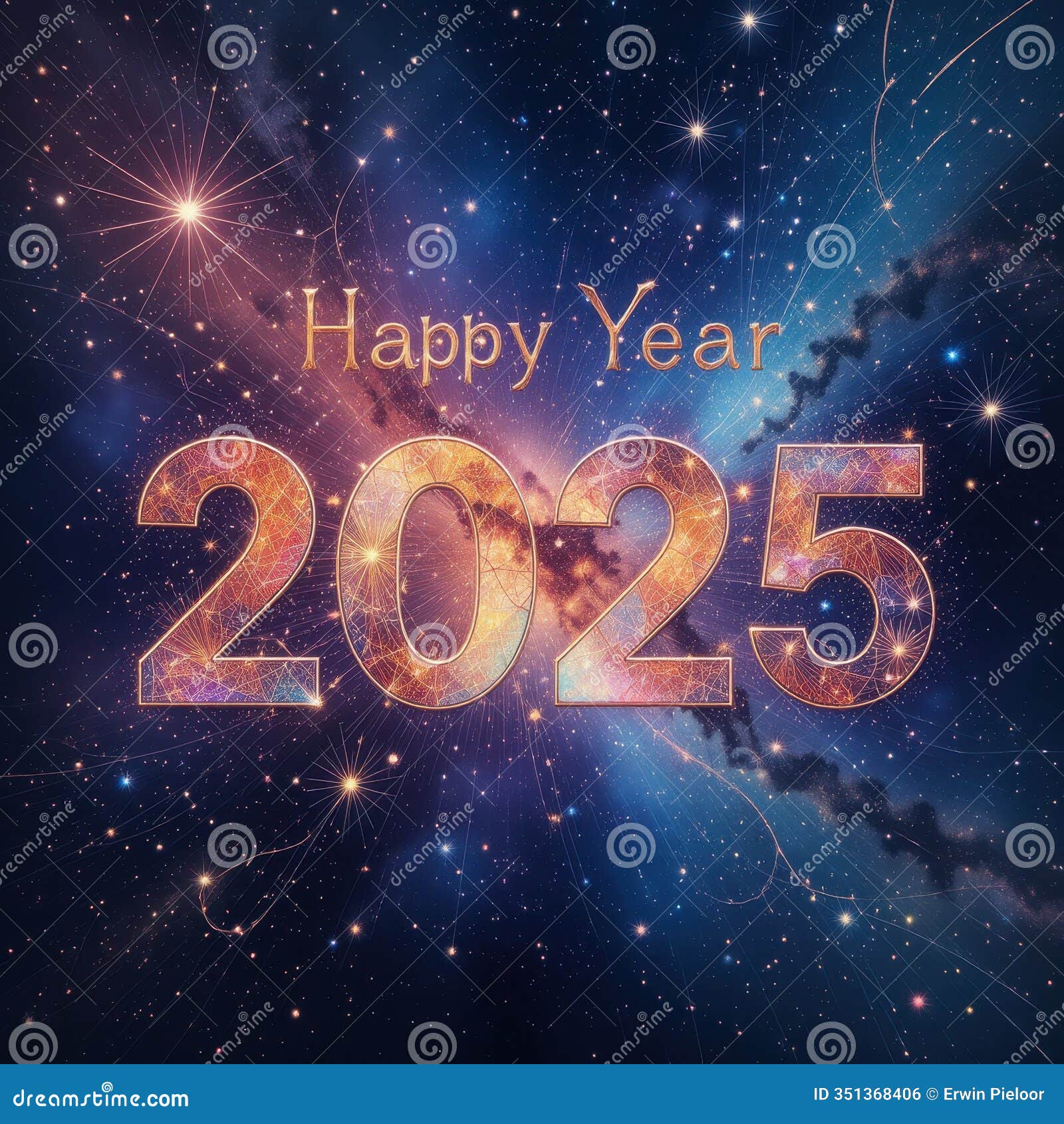 Happy Year Two Thousand Twenty Five Cosmic Fireworks Stock Illustration ...