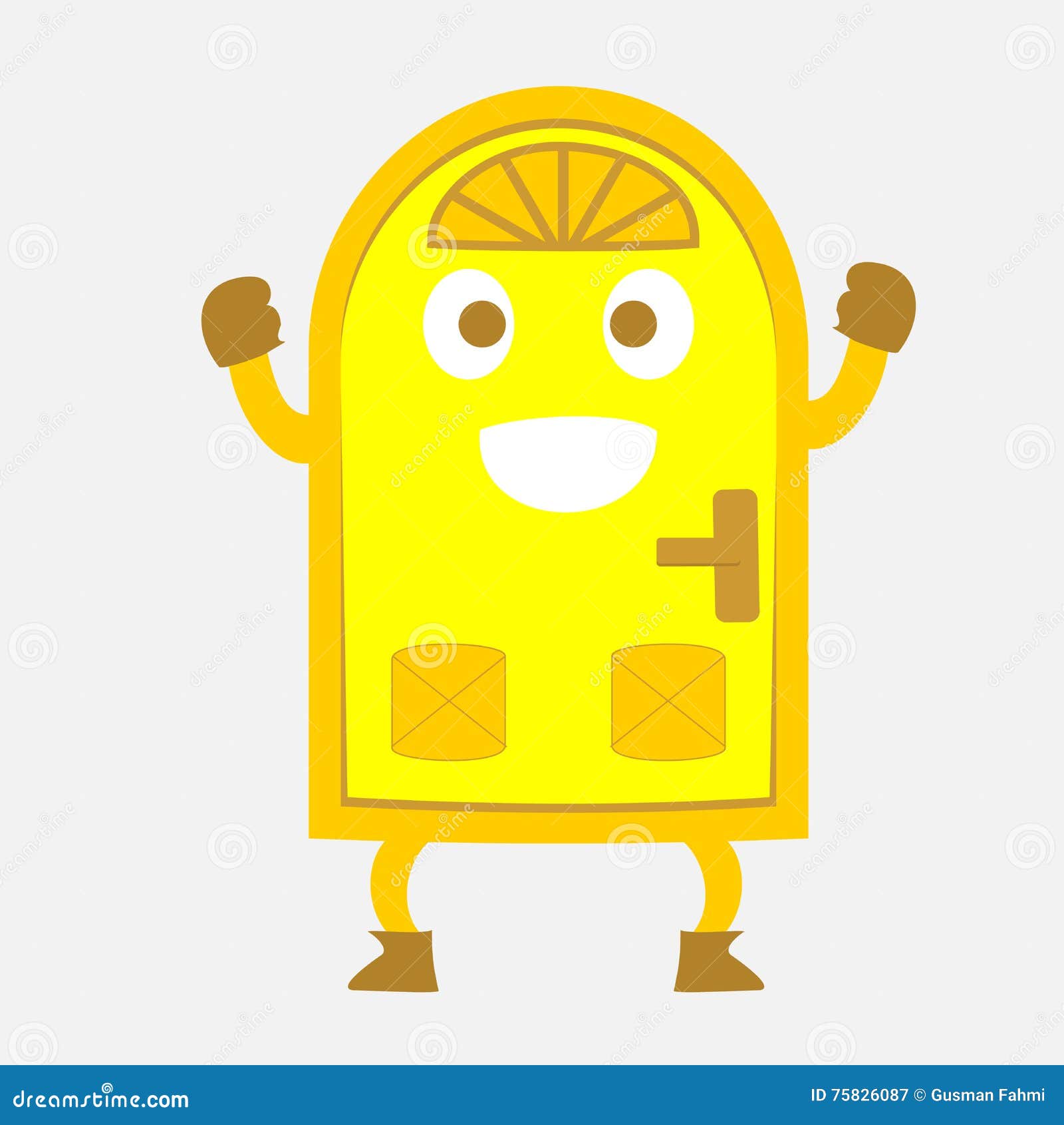 Happy Yellow Door Cartoon Illustration Vector Stock Illustration ...