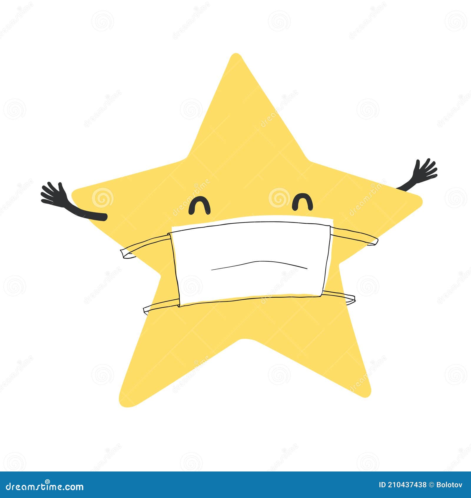 Happy Yellow Five Rays Star Character with Mask Stock Vector ...