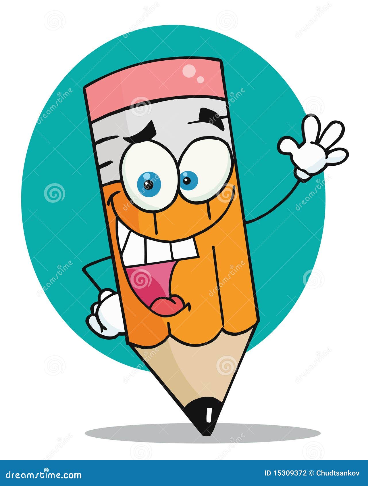 Happy Yellow Pencil Guy Waving Stock Vector - Illustration of ...