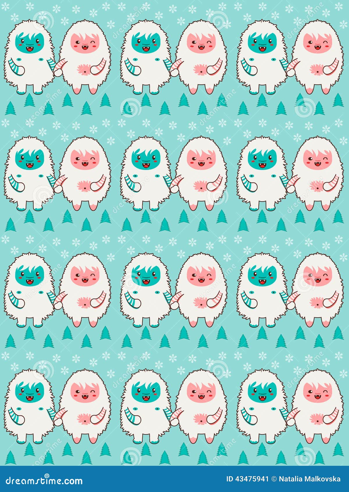 Happy Yeti Couple Holding Hands. Vector Texture | CartoonDealer.com ...