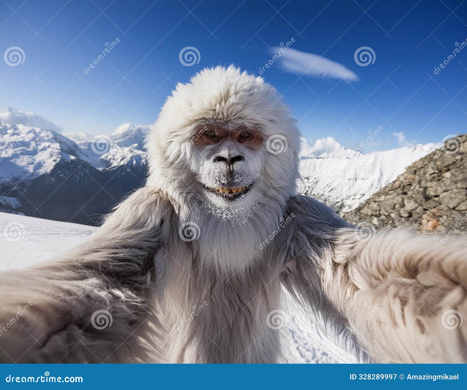Happy Yeti in the Himalayas Taking POV Selfie Using Mobile Phone Stock ...