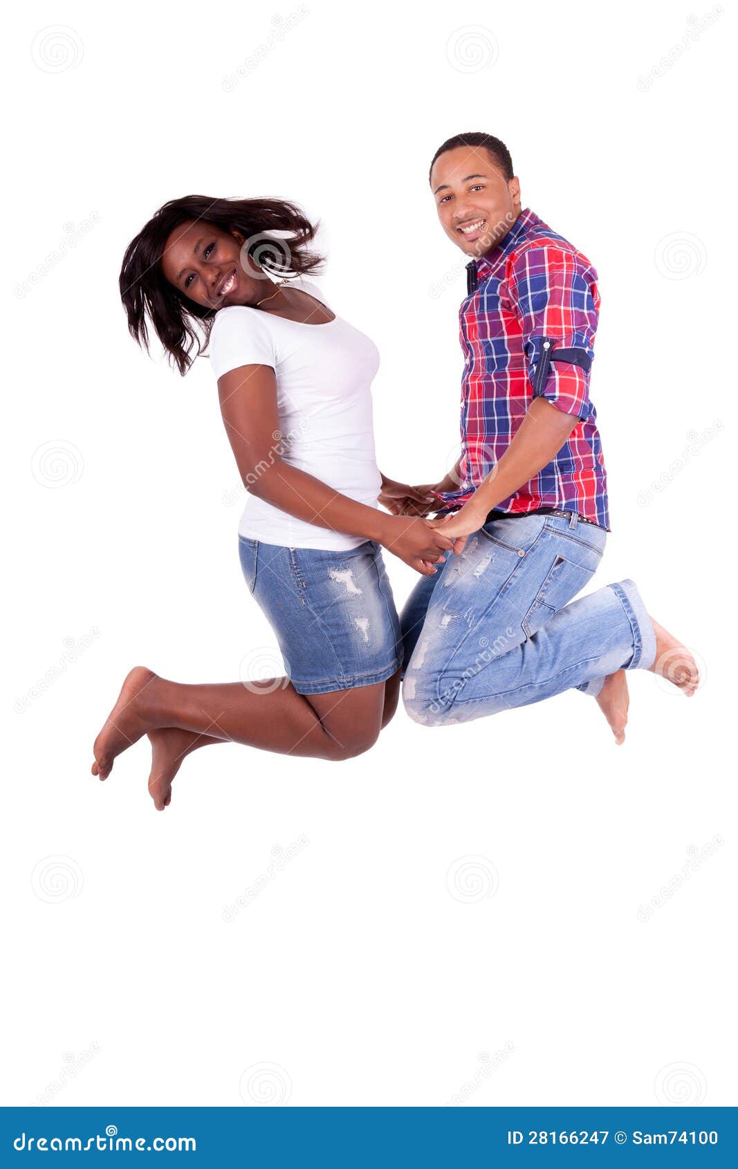 Happy Young African American Couple Jumping Stock Image - Image of ...