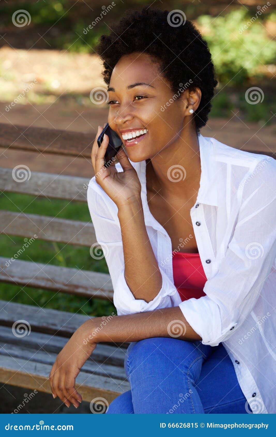 Happy Young African Woman Talking On Mobile Phone Stock Image Image