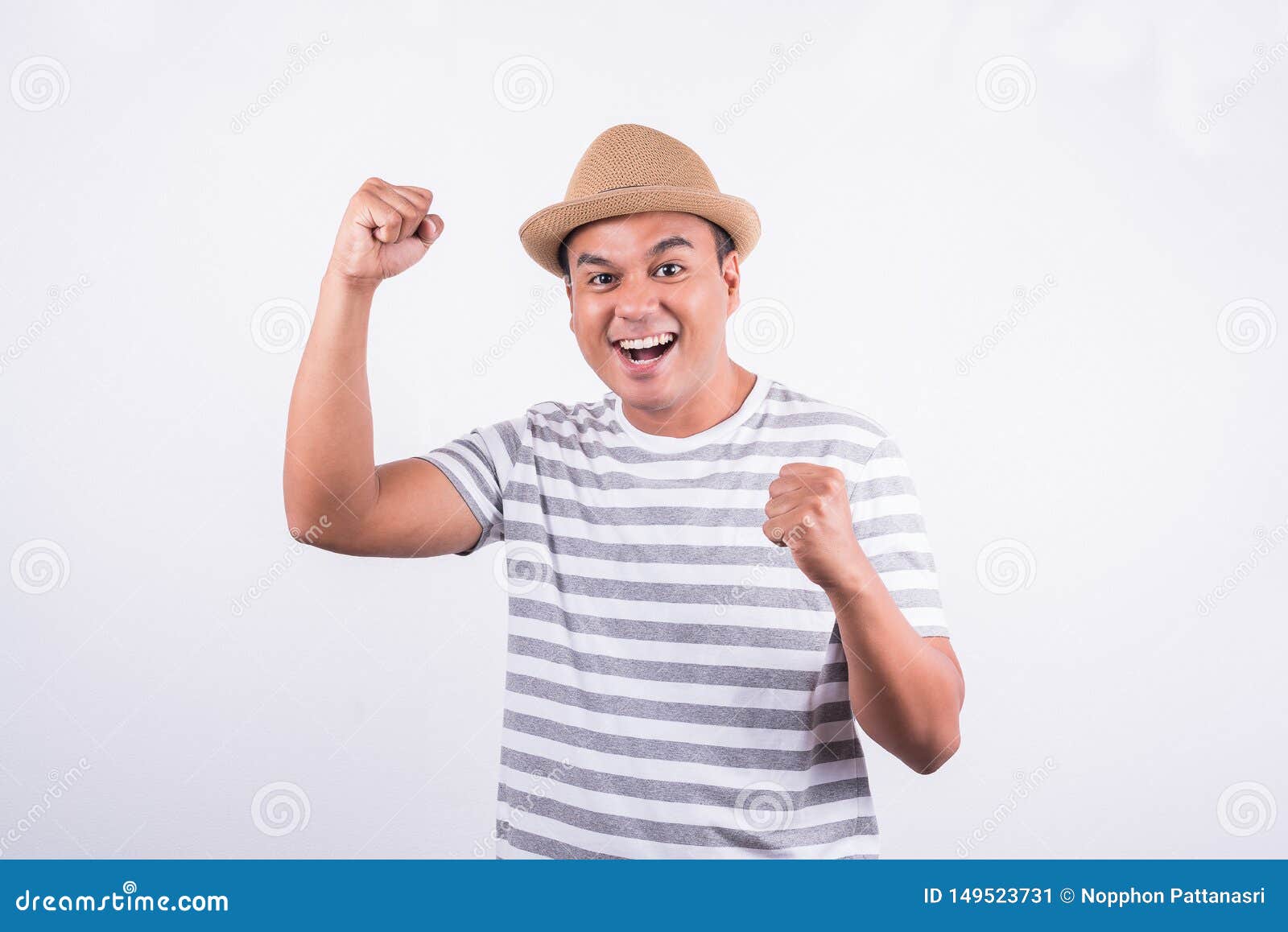 Happy Young Asian Man on White Background. Stock Image - Image of adult ...