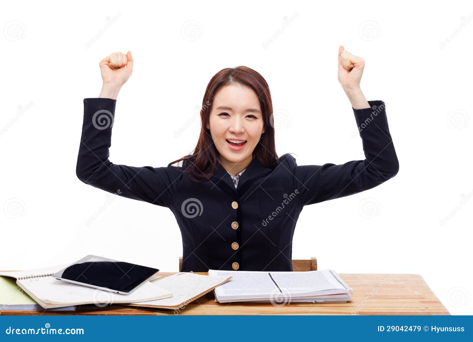 Yippee. Happy Kid Give Winning Gesture Showing Open Hand. Celebrating ...