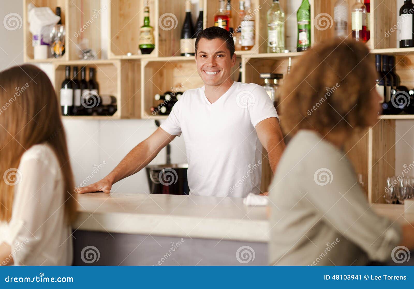 Happy Young Barman in a Bar Stock Image - Image of adult, young: 48103941