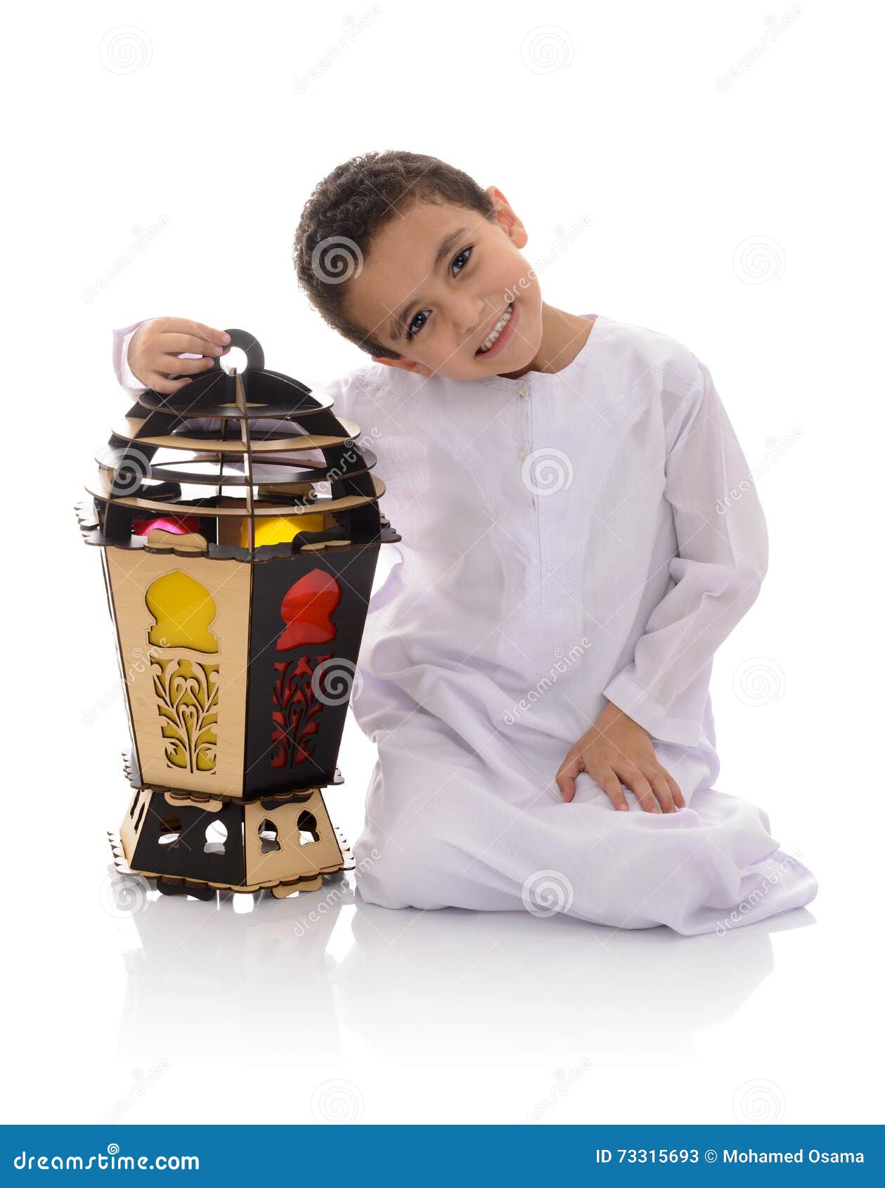 Happy Young Boy with Big Lantern Celebrating Ramadan Stock Image ...