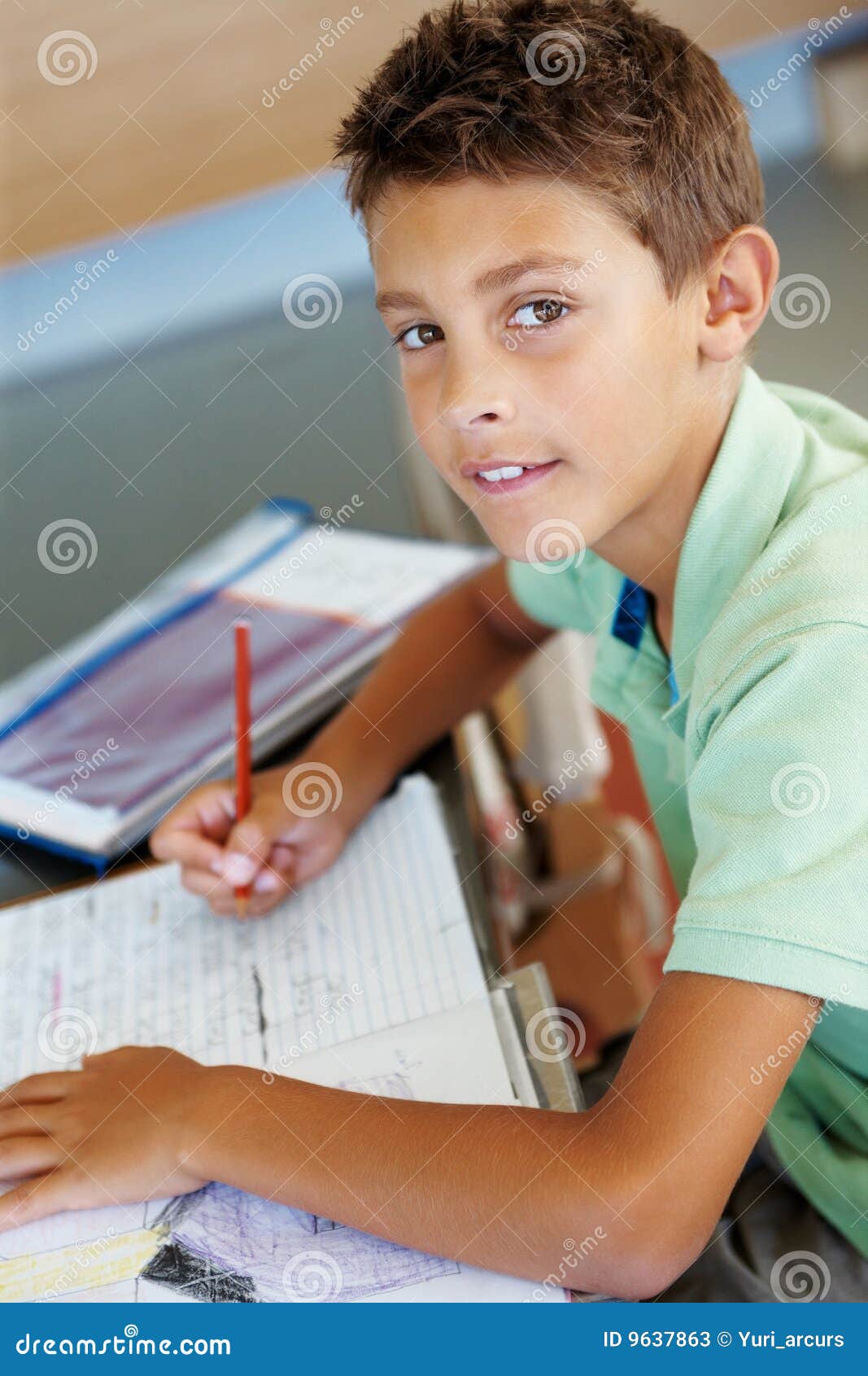 Happy Young Boy Doing His Homework Stock Image - Image of fresh ...