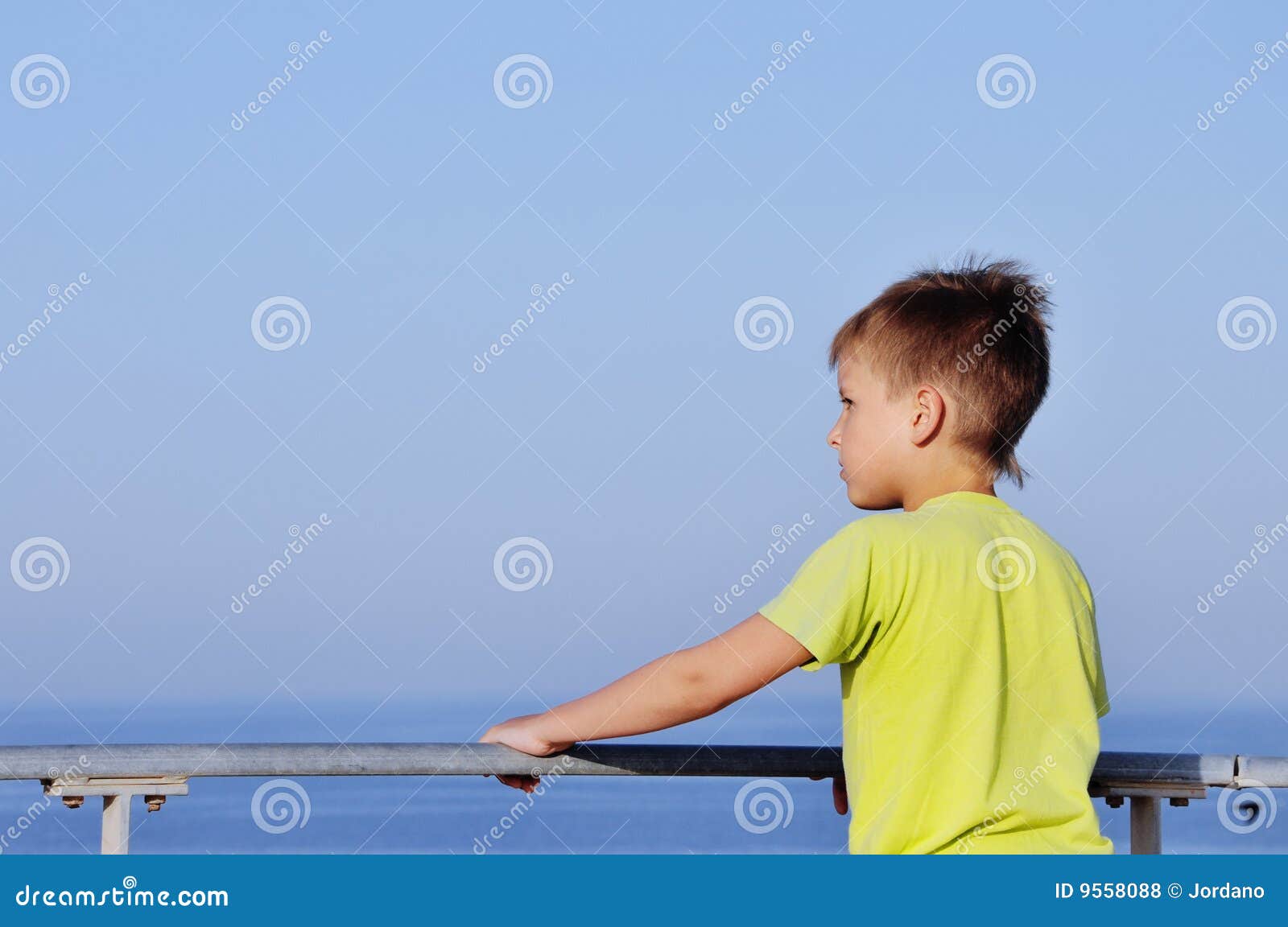Happy Young Boy Looking Horizon Stock Photo - Image of area, dreams ...