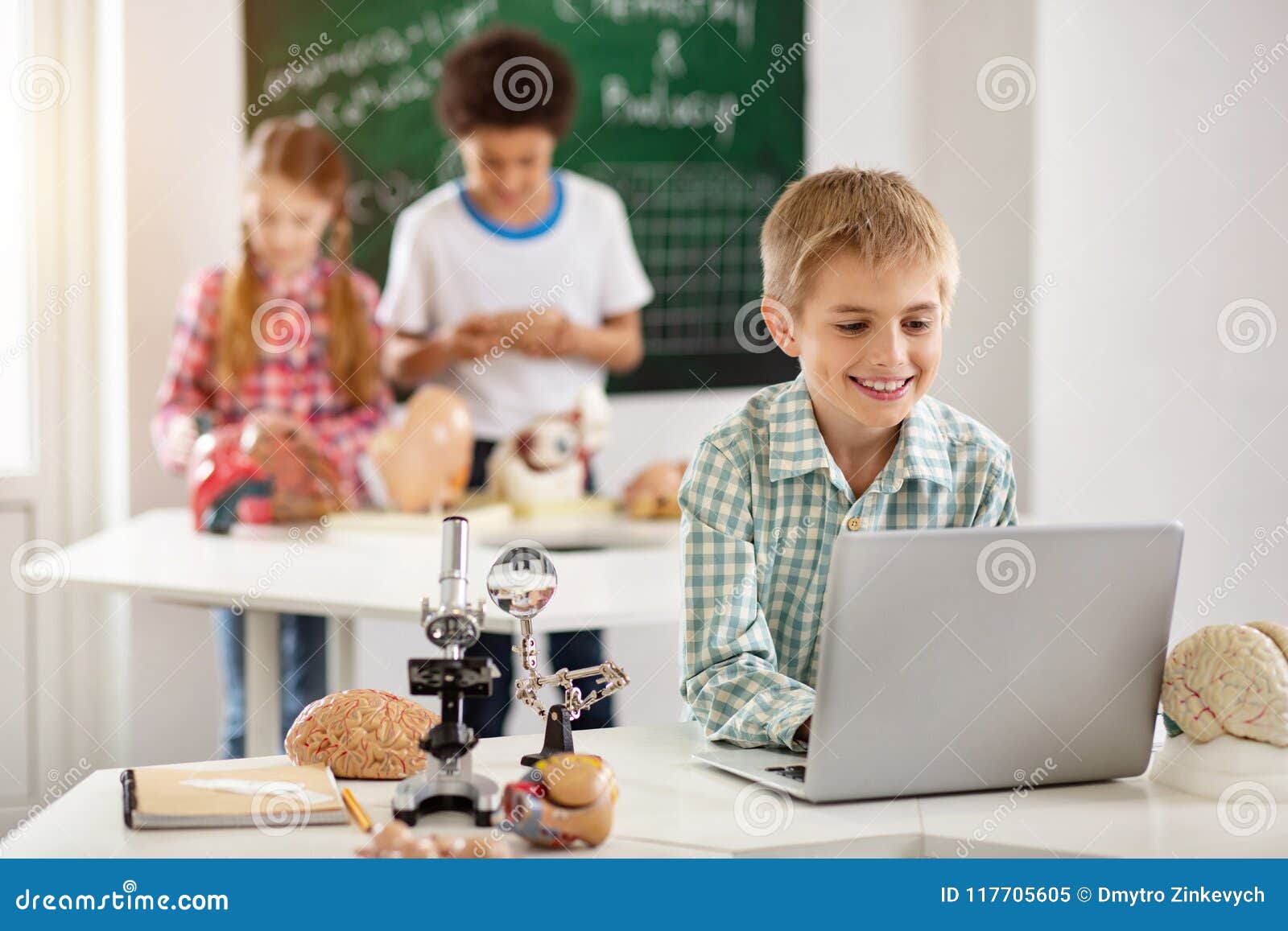 Happy Young Boy Looking at the Laptop Screen Stock Image - Image of ...