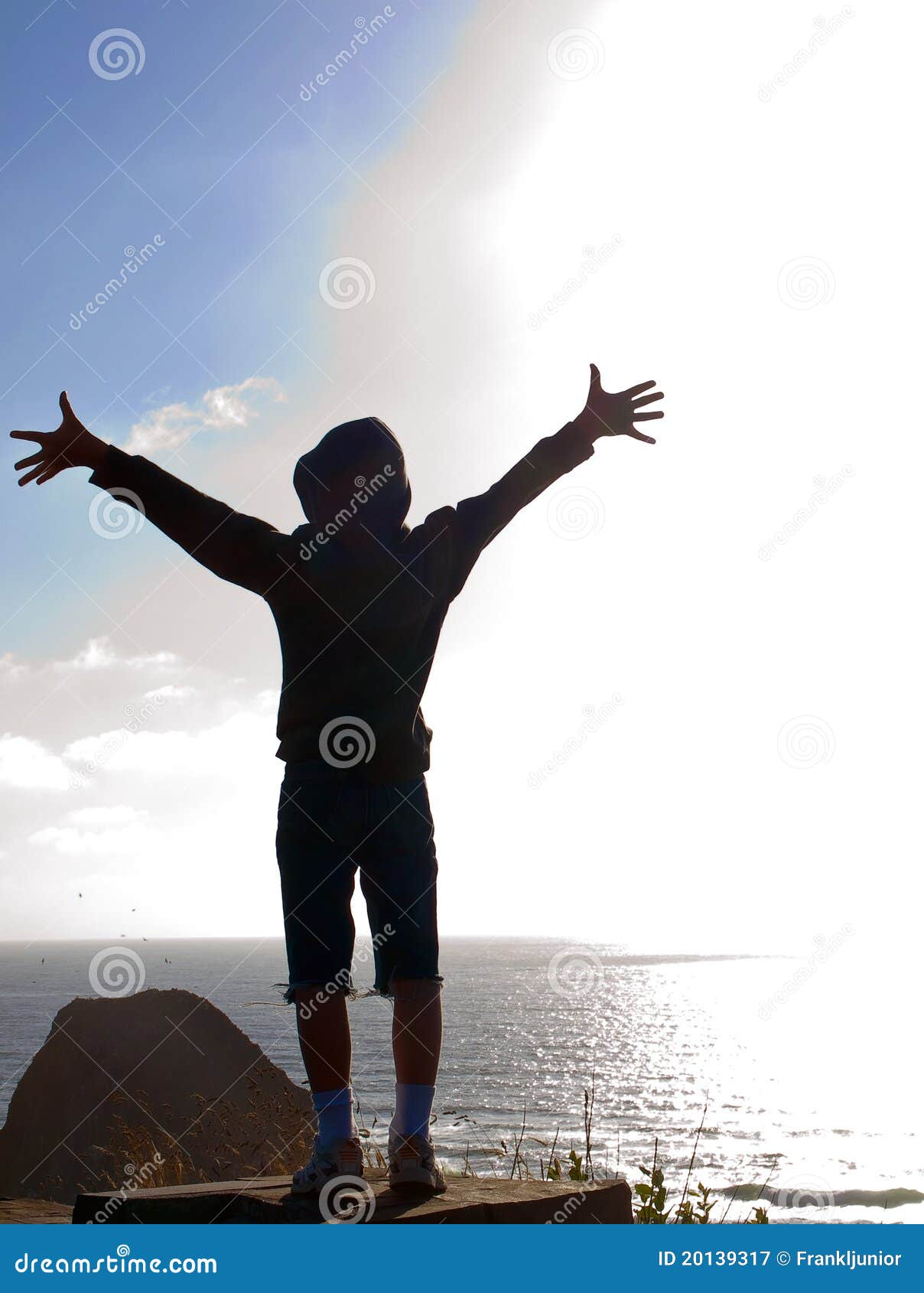 Happy, Young Boy Looking Over the Ocean Stock Image - Image of ...