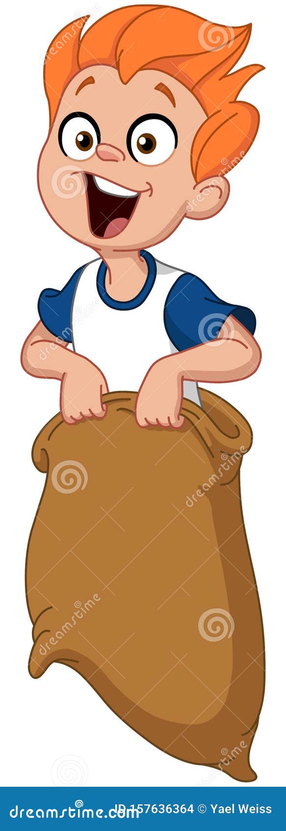 Boy jumping in sack stock vector. Illustration of party - 157636364