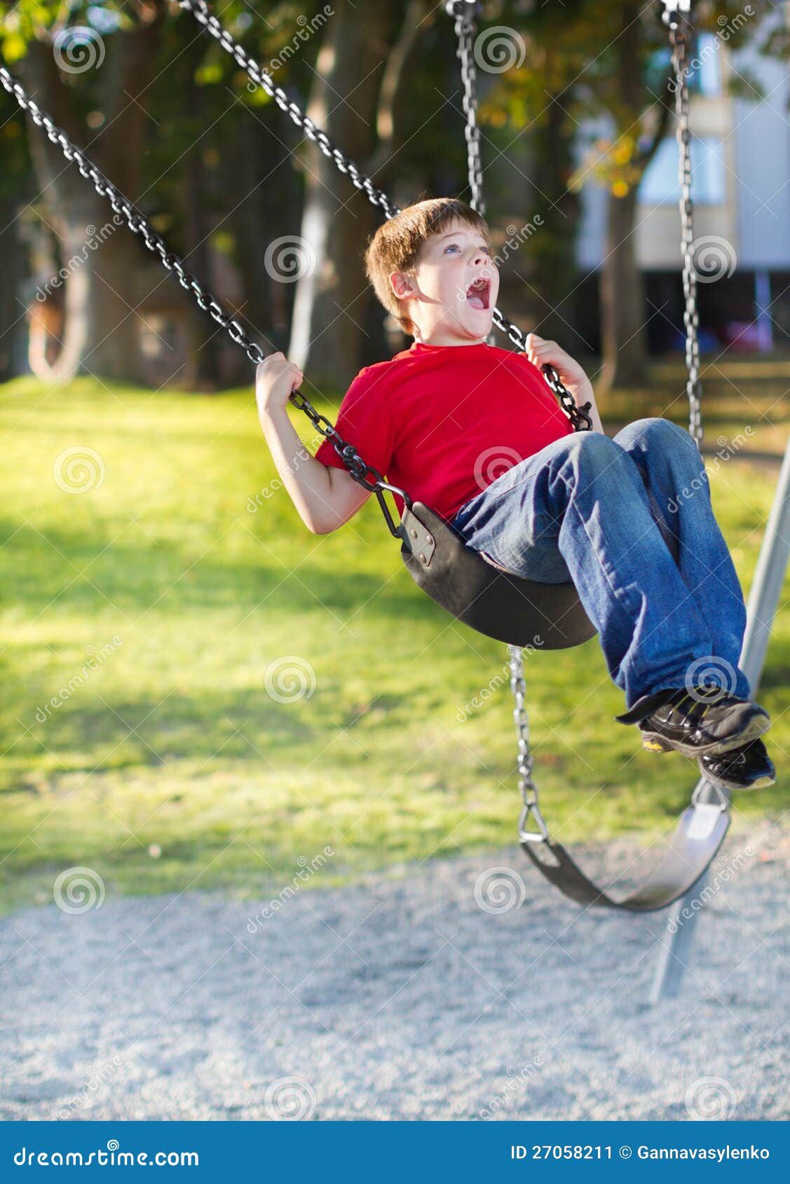 Happy Young Boy Playing on Swing Stock Image - Image of activity ...