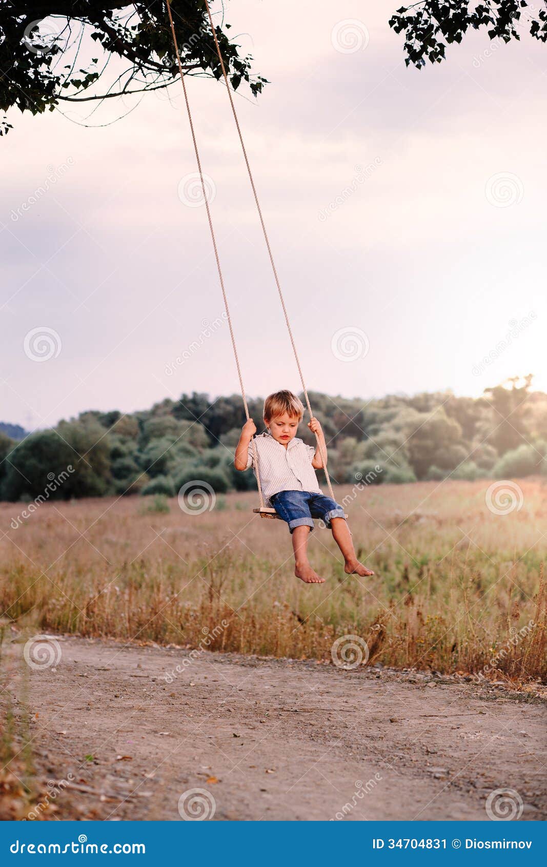 Happy Young Boy Playing on Swing in a Park Stock Image - Image of ...