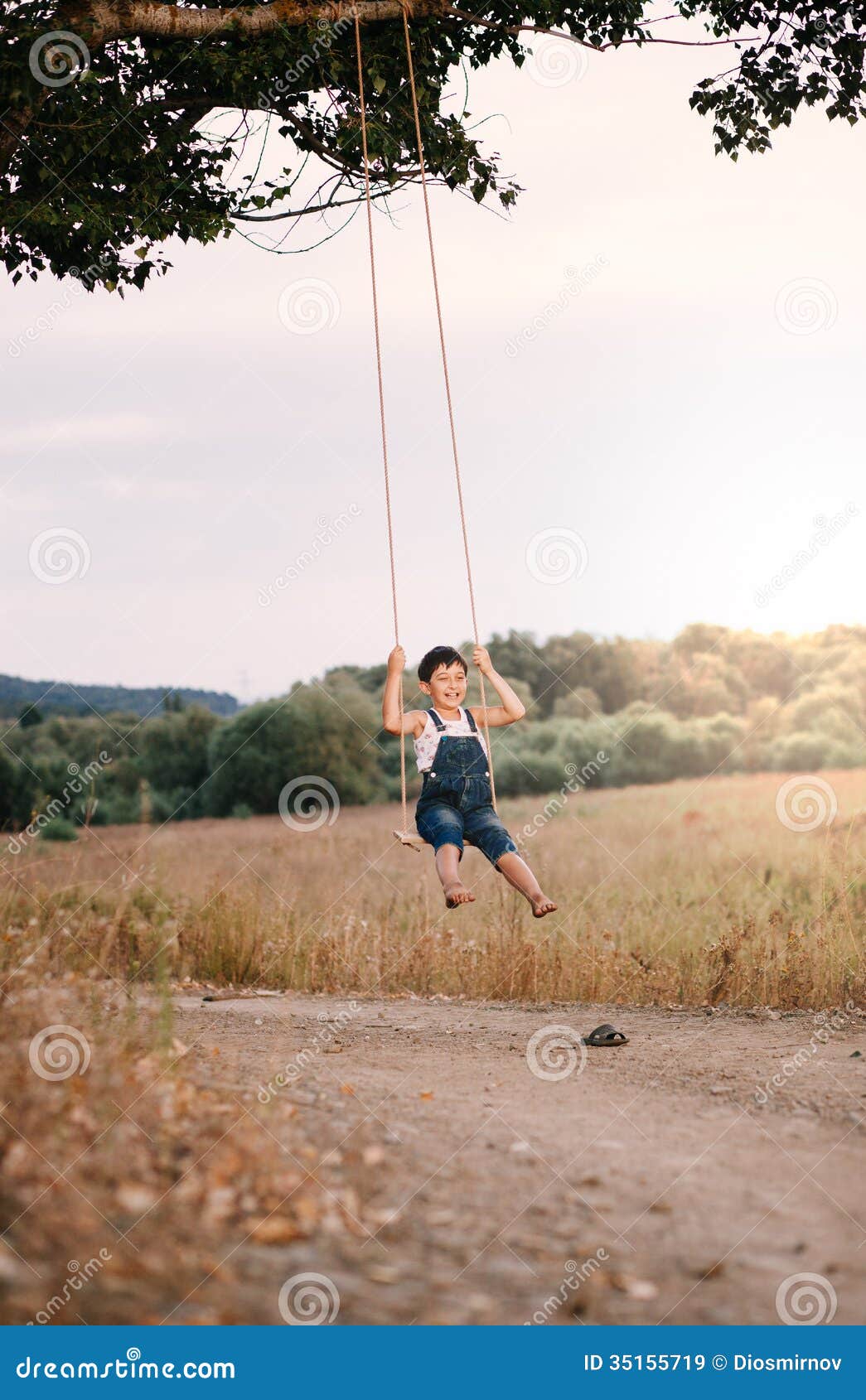 Happy Young Boy Playing on Swing in a Park Stock Image - Image of ...