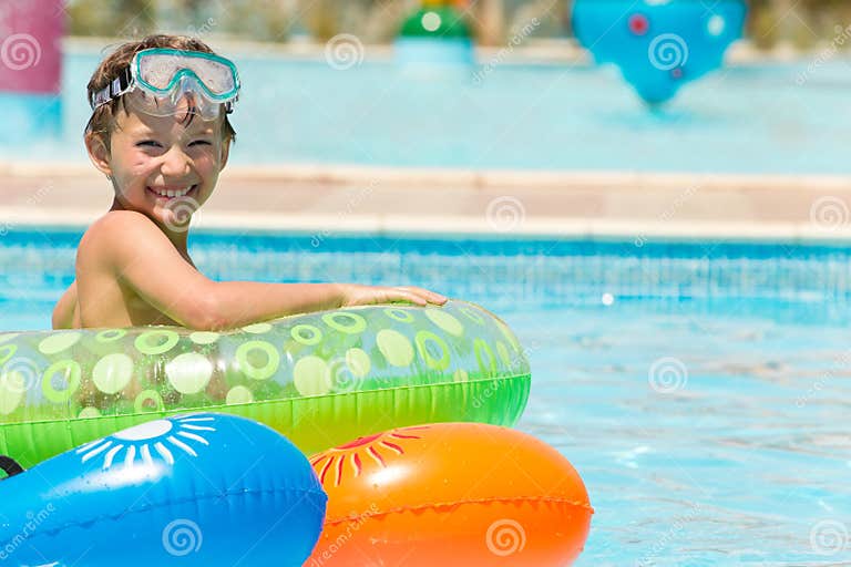 Happy young boy in pool stock image. Image of happy, outdoors - 20336649