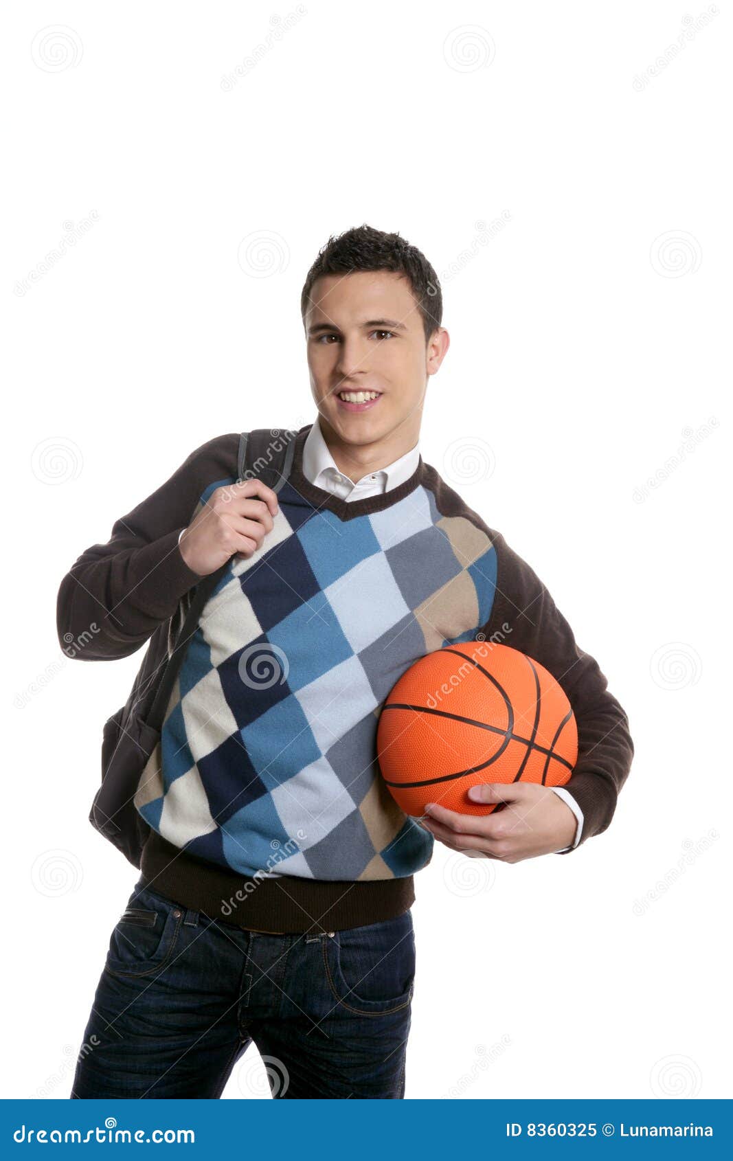 Happy Young Boy Student with Basketball Ball Stock Image - Image of ...
