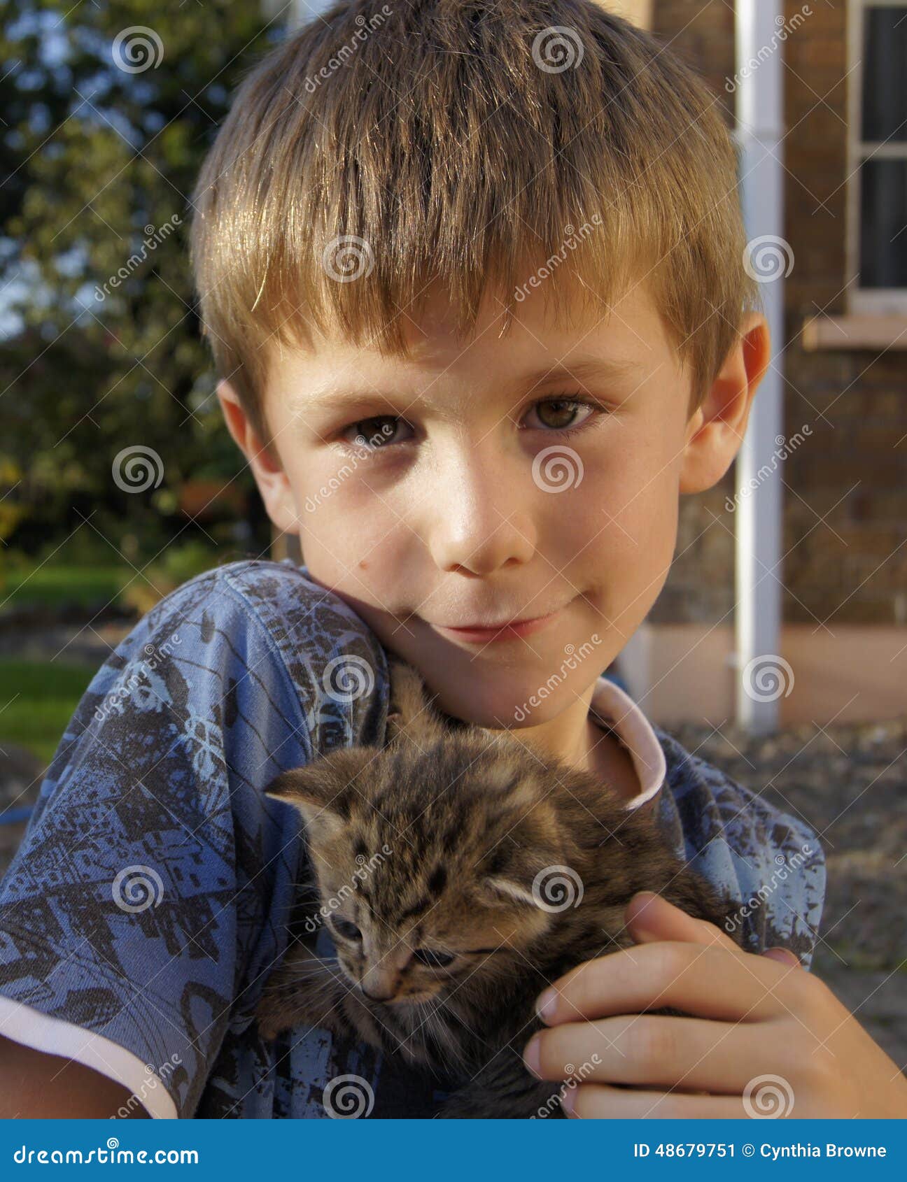 Happy Young Boy with Young Pet Kitten Stock Image - Image of adopt ...
