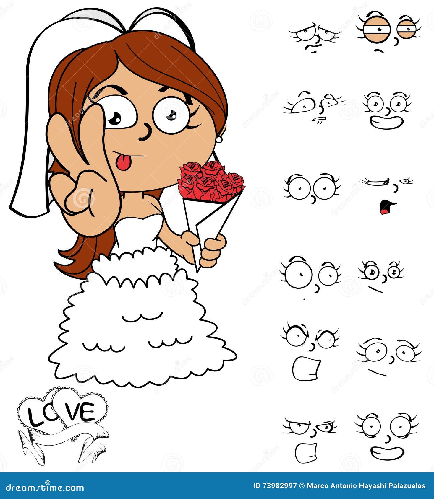 Happy Young Bride Cartoon Expressions Set Stock Vector - Illustration ...