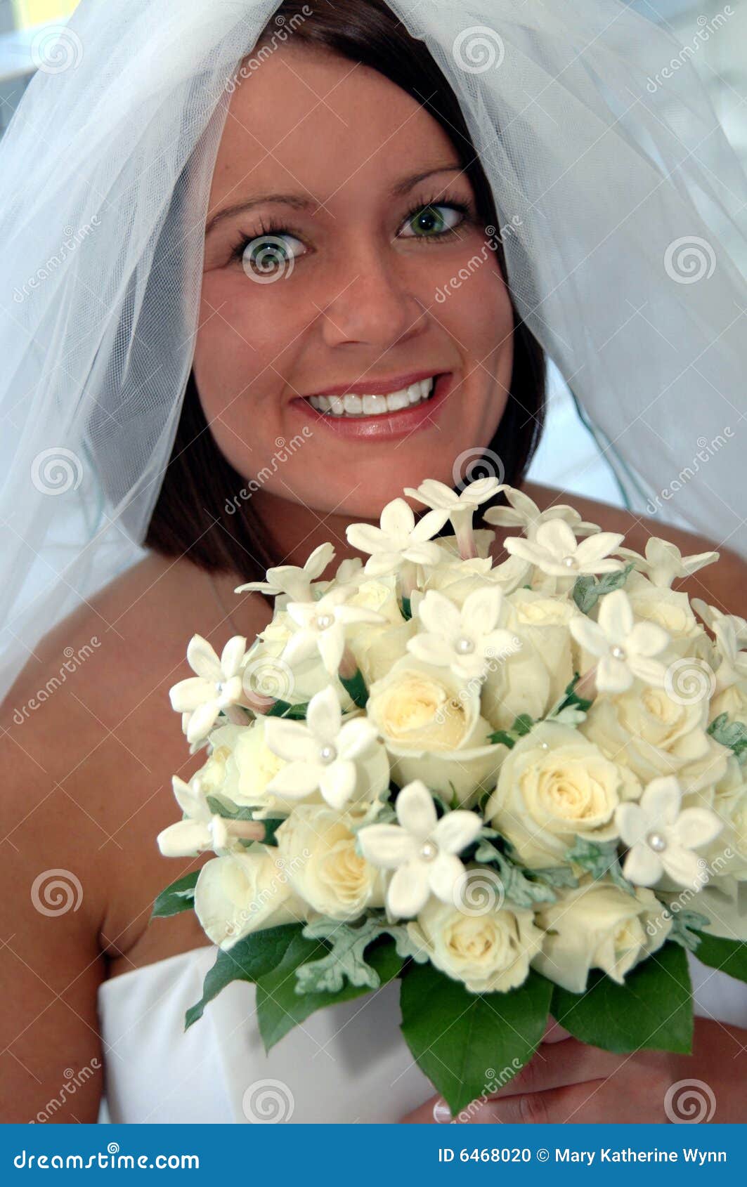 Happy Young Bride with Rose Bouquet Stock Photo - Image of lady ...