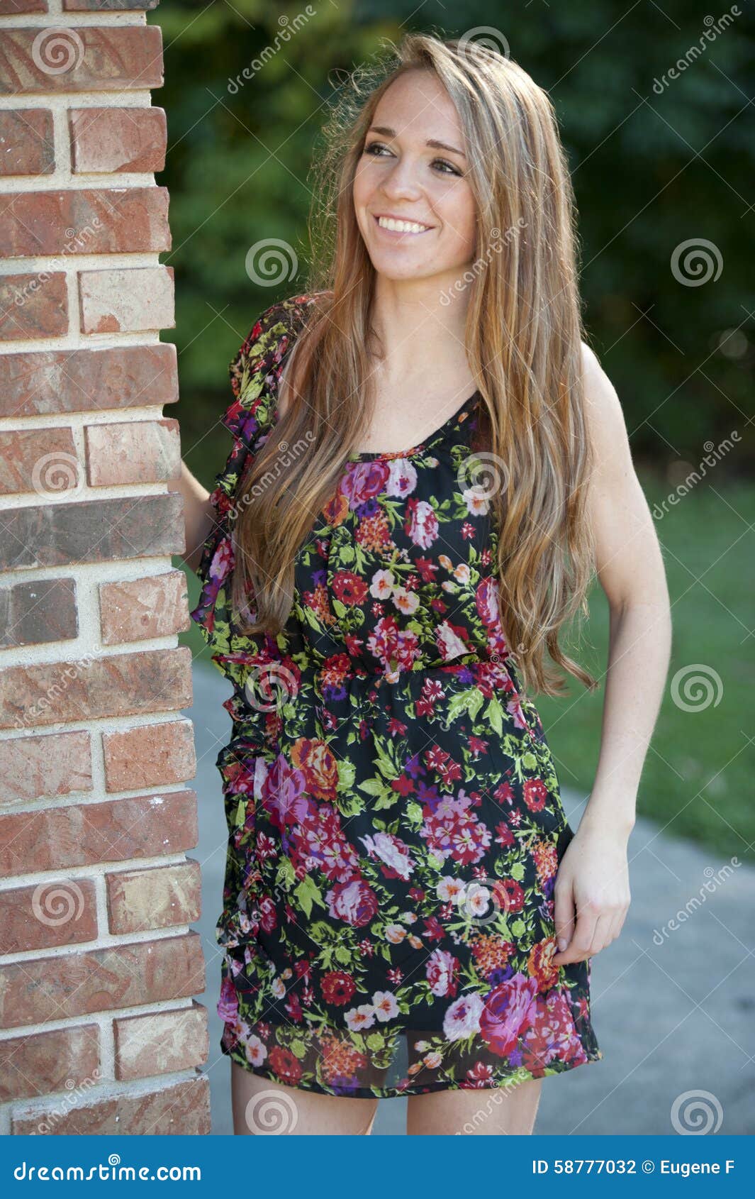 Happy Young Brunette stock photo. Image of park, laughing - 58777032