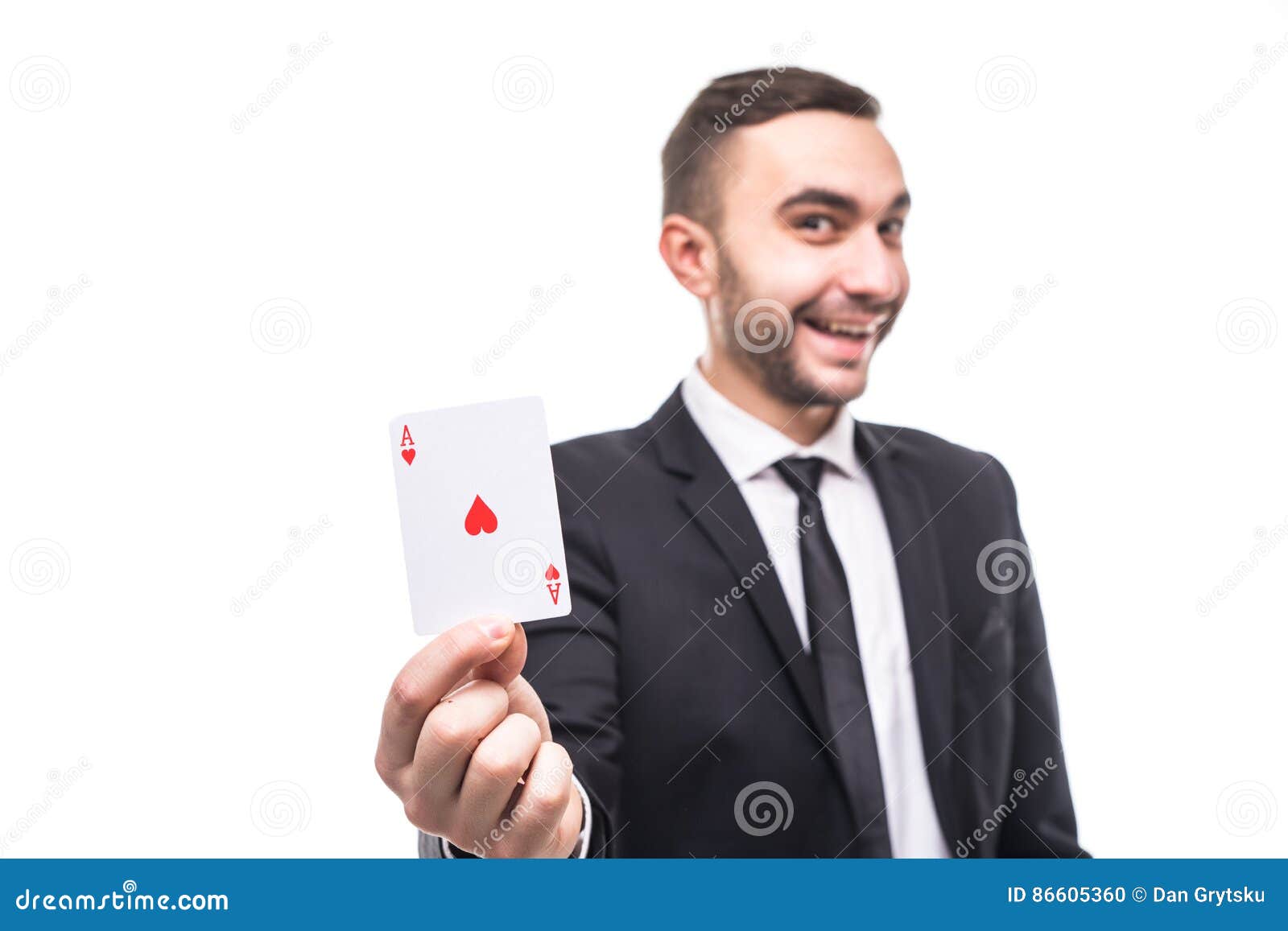 Happy Young Business Man Holding an Ace Stock Photo - Image of chance ...