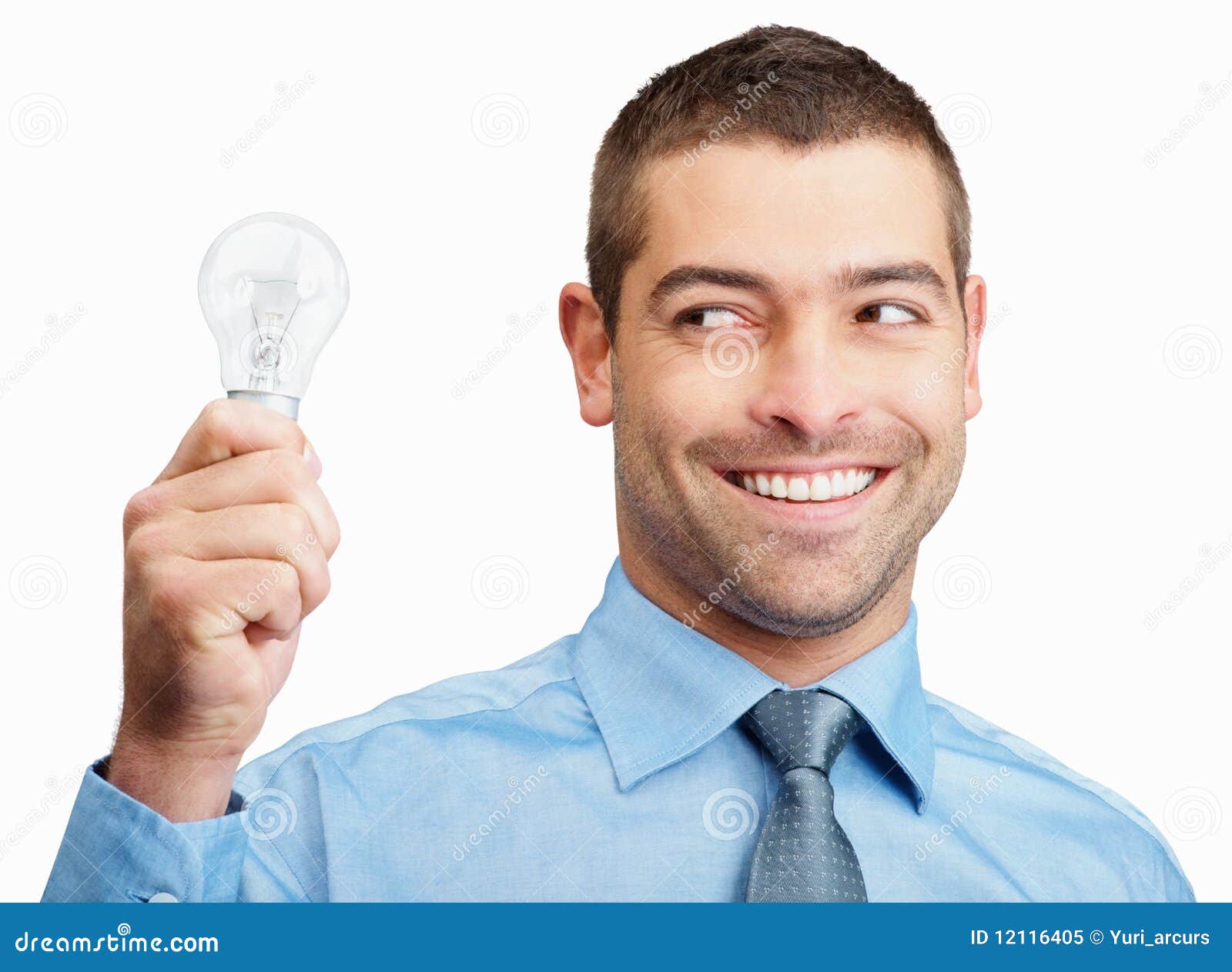 Happy Young Business Man with an Idea Stock Image - Image of bulb ...
