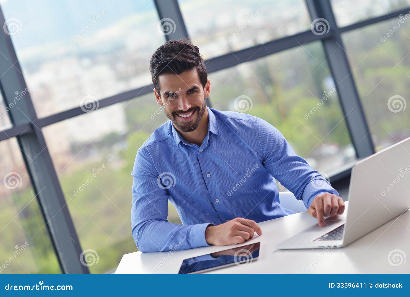 Happy Young Business Man at Office Stock Image - Image of corporate ...