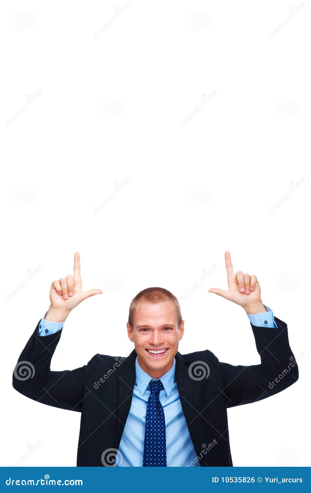 Happy Young Business Man Pointing Upwards Stock Photo - Image of ...