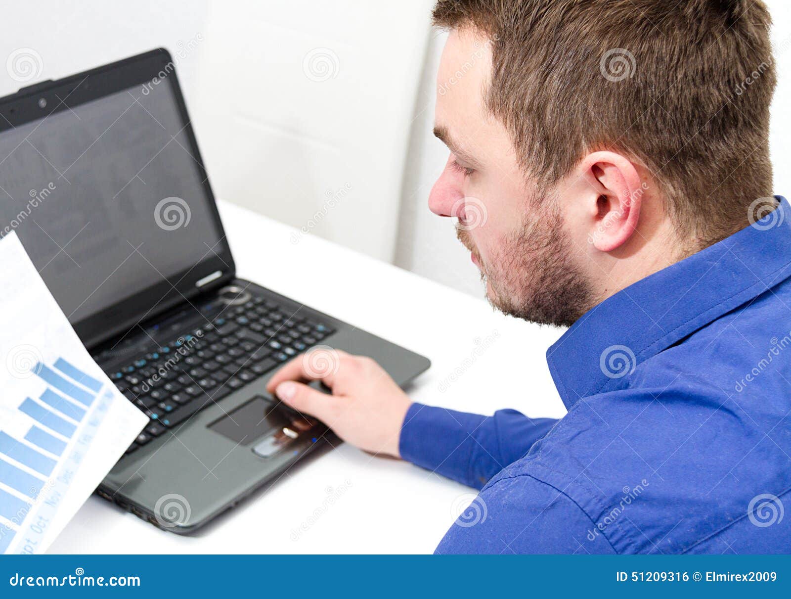 Happy Young Business Man Work in Modern Office on Computer Stock Photo ...