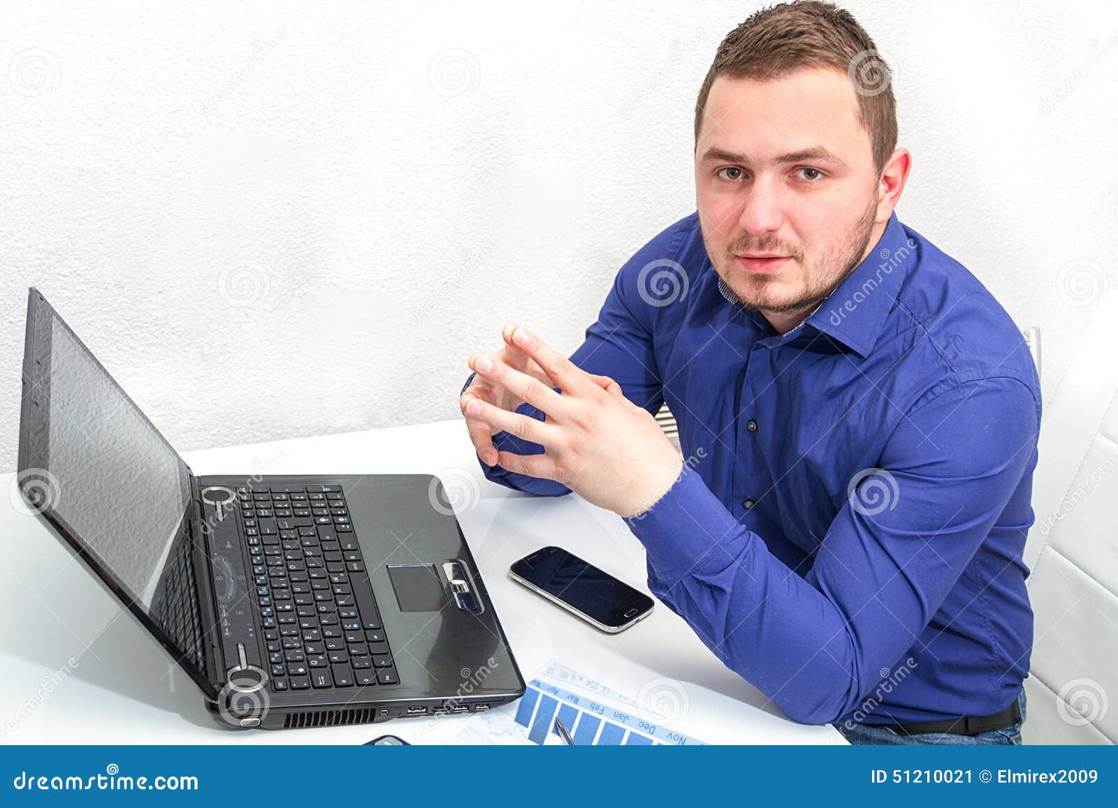 Happy Young Business Man Work in Modern Office on Computer Stock Image ...