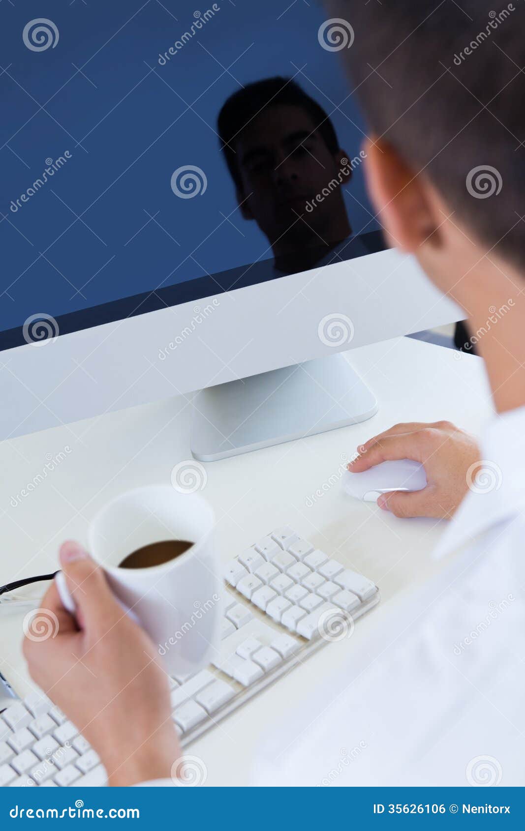 Happy Young Business Man Work in Modern Office on Computer Stock Photo ...