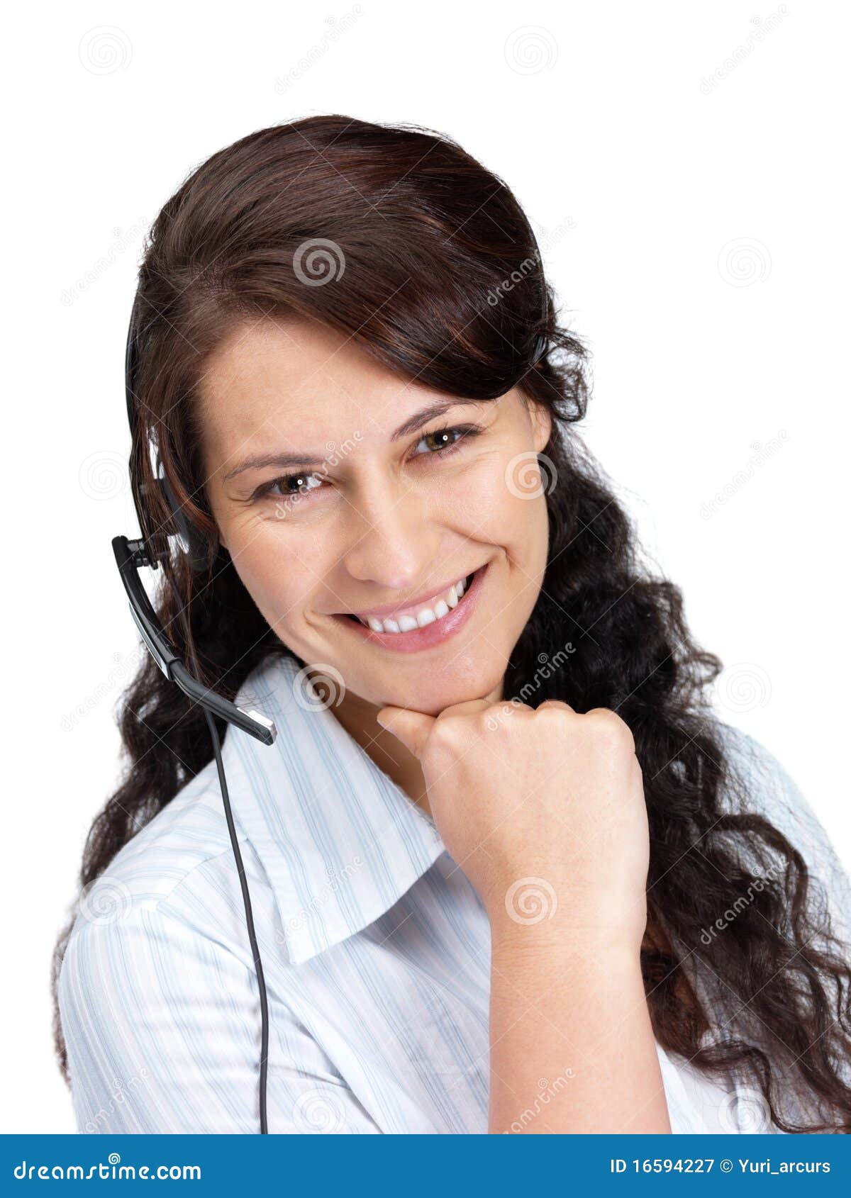 Happy Young Call Centre Employee Smiling on White Stock Image - Image ...