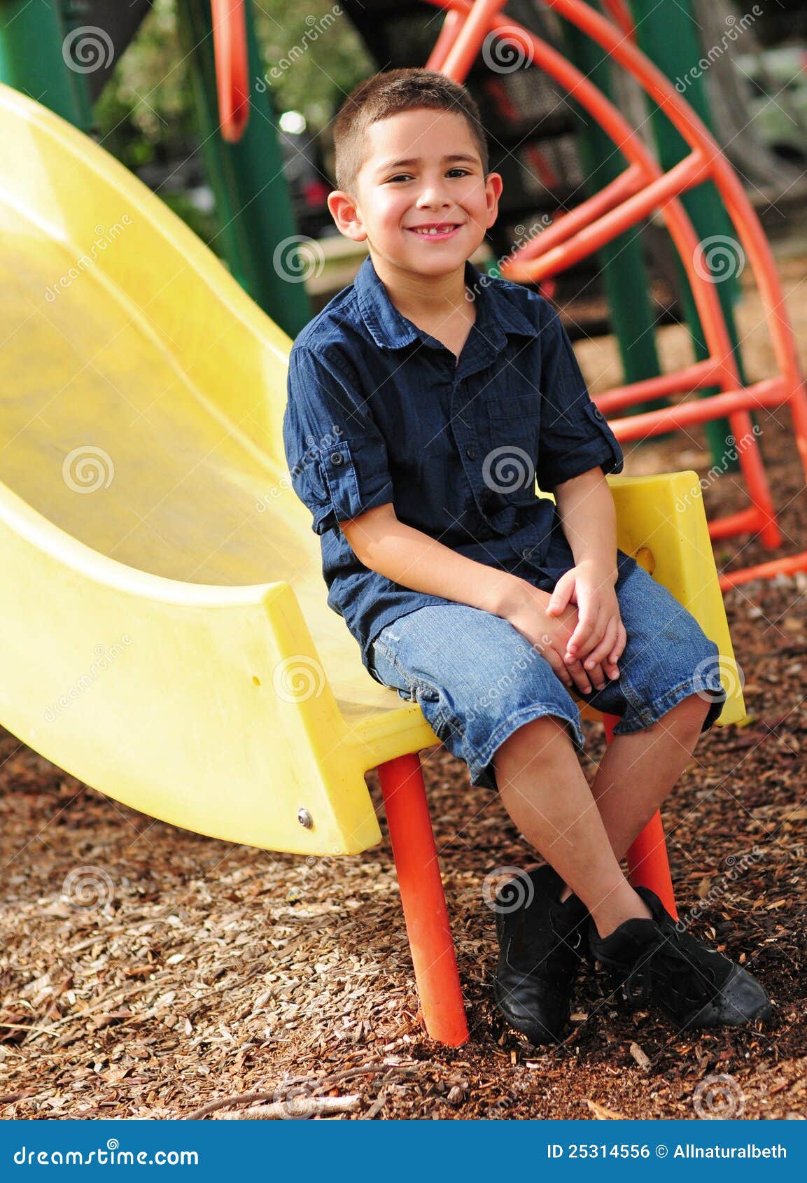 Happy Young Child and Slide Stock Photo - Image of park, playground ...
