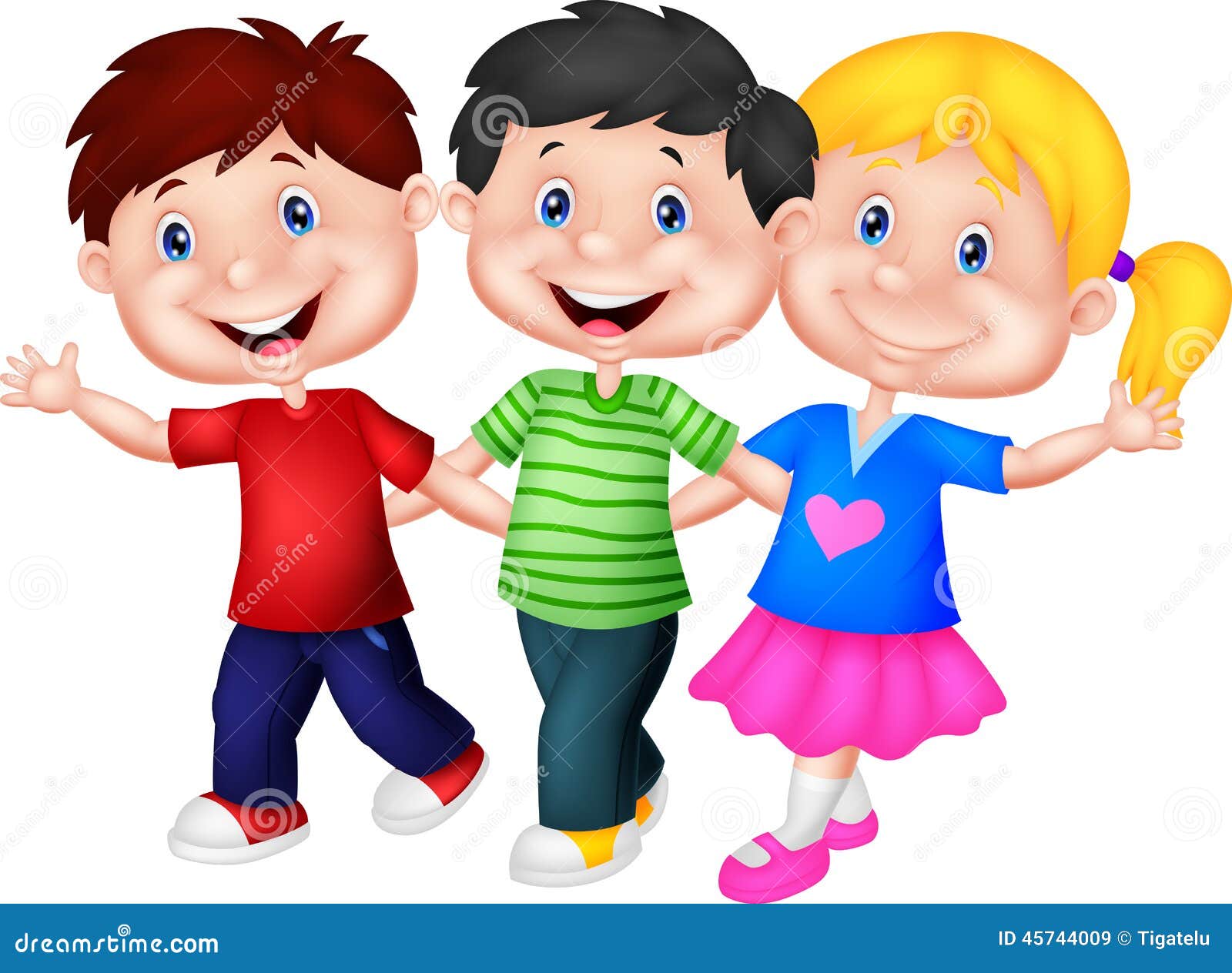 Happy Young Children Cartoon Walking Together Cartoon Vector ...