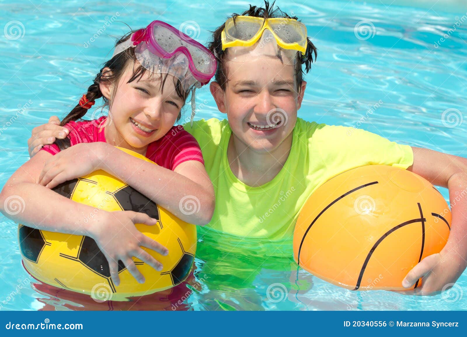 Happy Young Children in Pool Stock Photo - Image of outdoors, balls ...