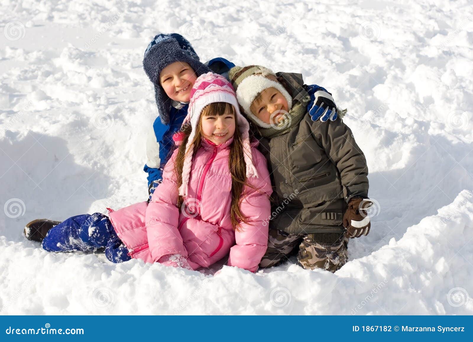 Happy Young Children on Snow Stock Photo - Image of coat, casual: 1867182