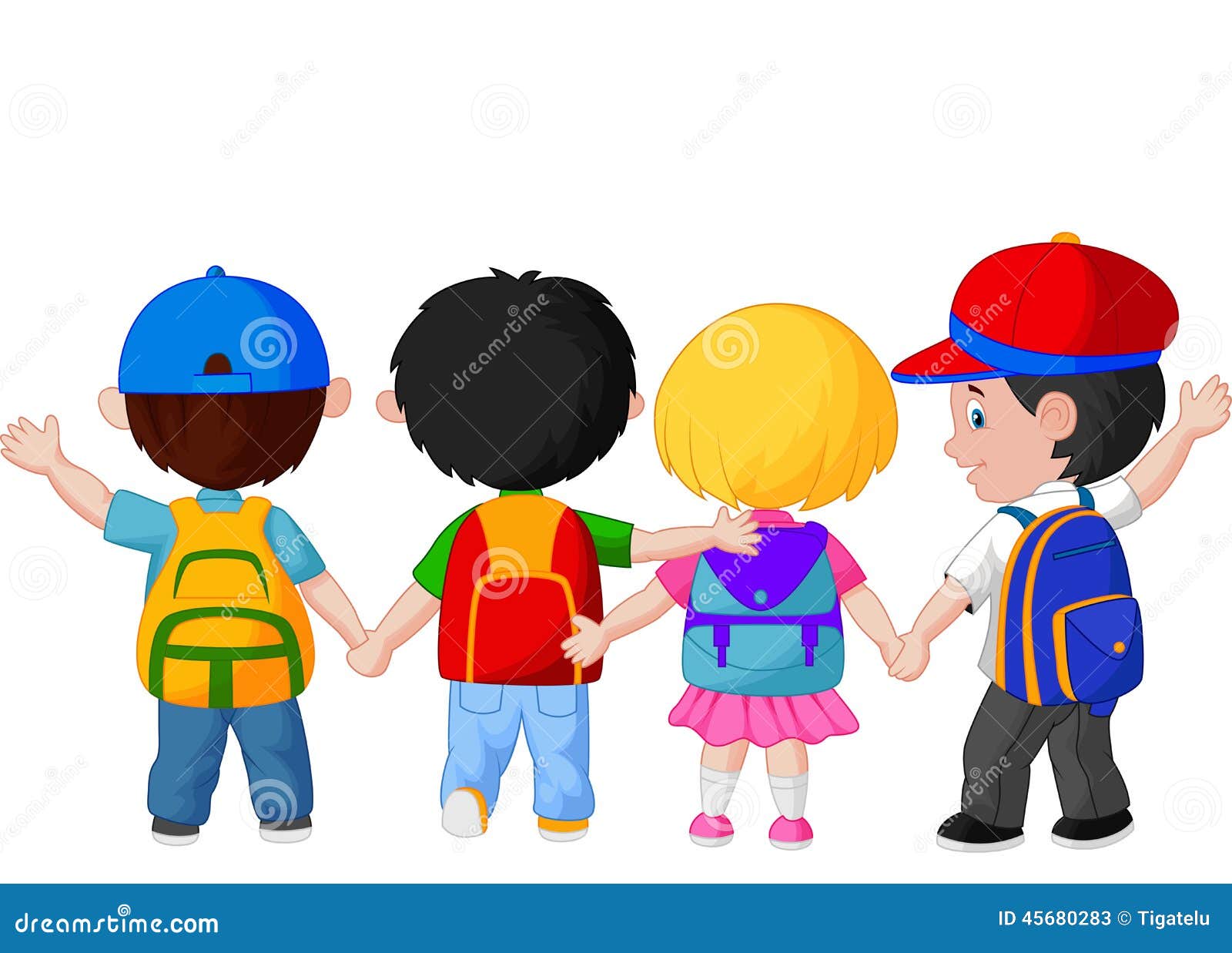 Happy Young Children Walking Together Stock Vector - Illustration of ...