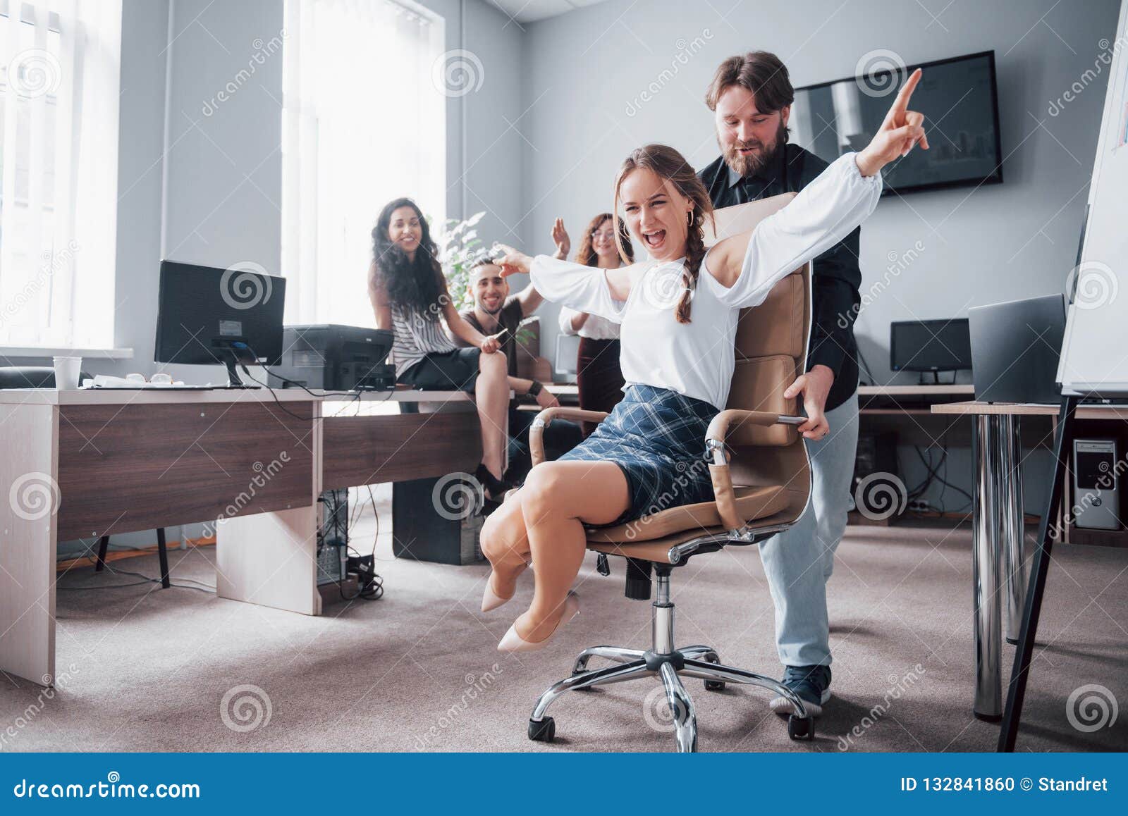 Happy Young Colleagues Smile and Have Fun at the Creative Office. Stock ...