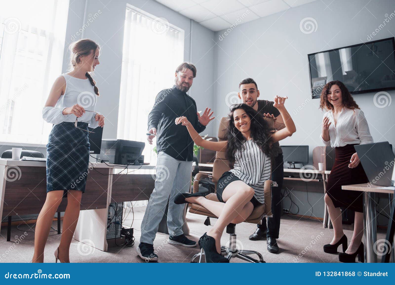 Happy Young Colleagues Smile and Have Fun at the Creative Office. Stock ...